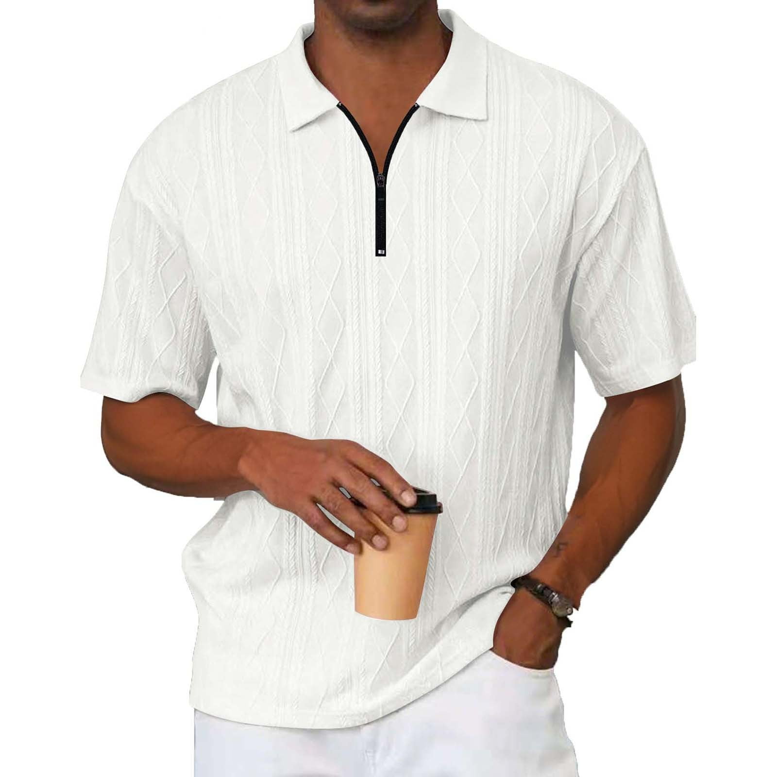 Men's Quarter Zip Knit Polo Shirt Short Sleeve Textured Business Casual ...