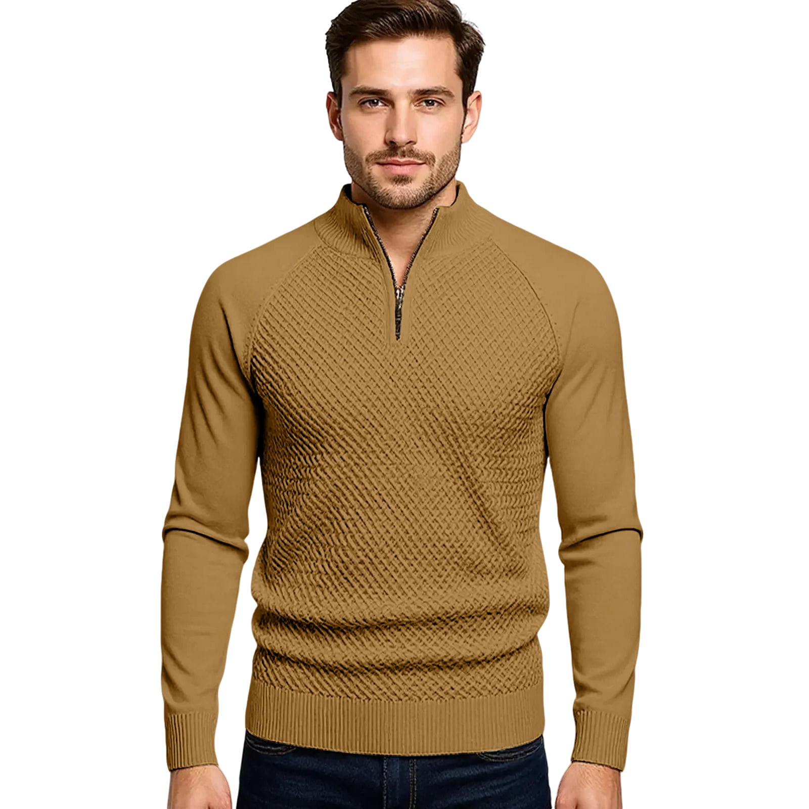 Men's Quarter-Zip Sweater Textured-Knit Mock Neck Pullover Business ...