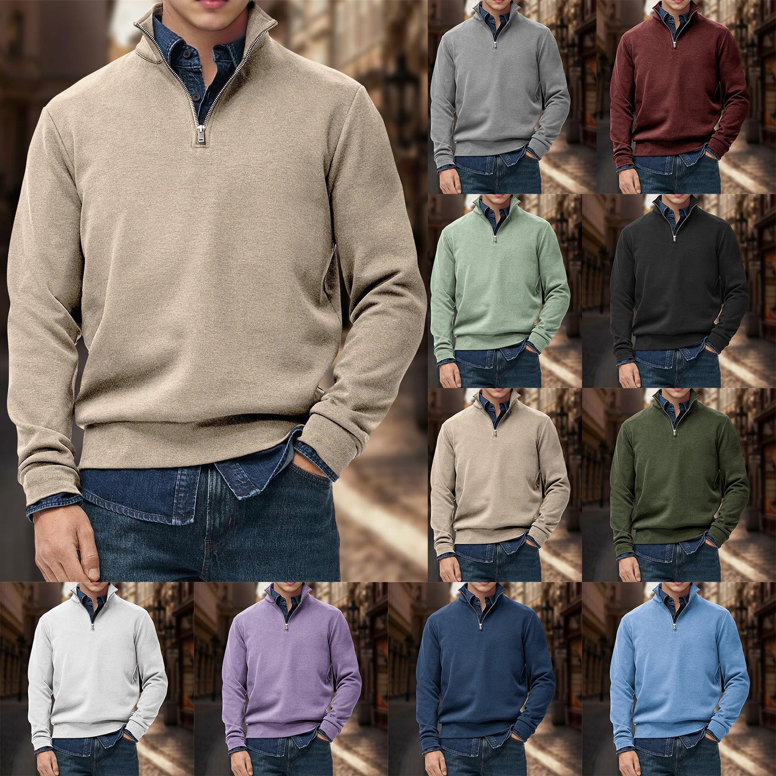 Men's Quarter-Zip Sweater Textured Knit Neck Pullover Business Casual ...