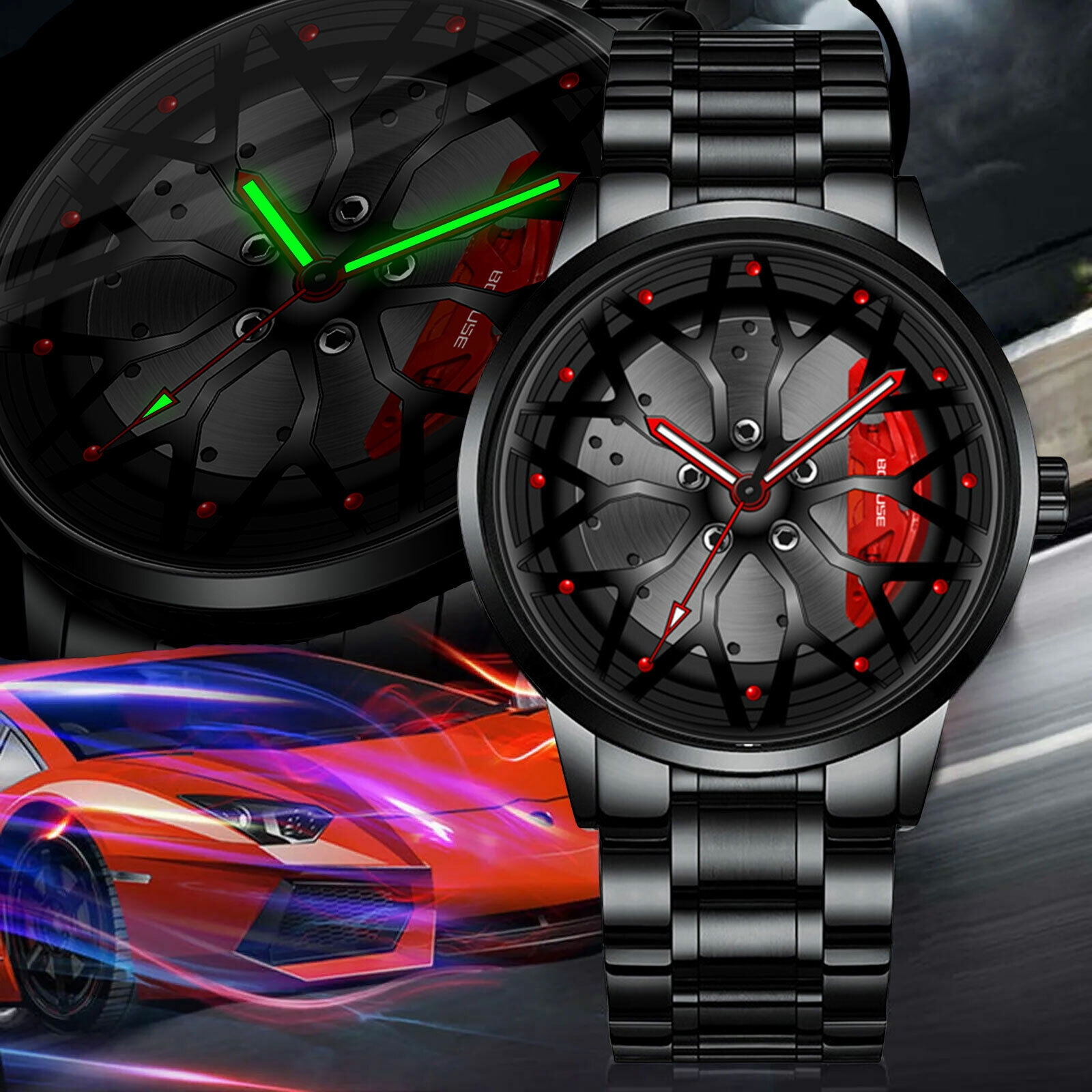Men's Quartz Watch Custom Car Wheel Rim Hub Analog Dial Stainless Steel Luminous - Walmart.com