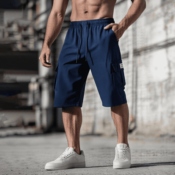 Men's Quick Dry Cargo Capri Shorts Elastic Waist Drawstring Loose 7/8 ...