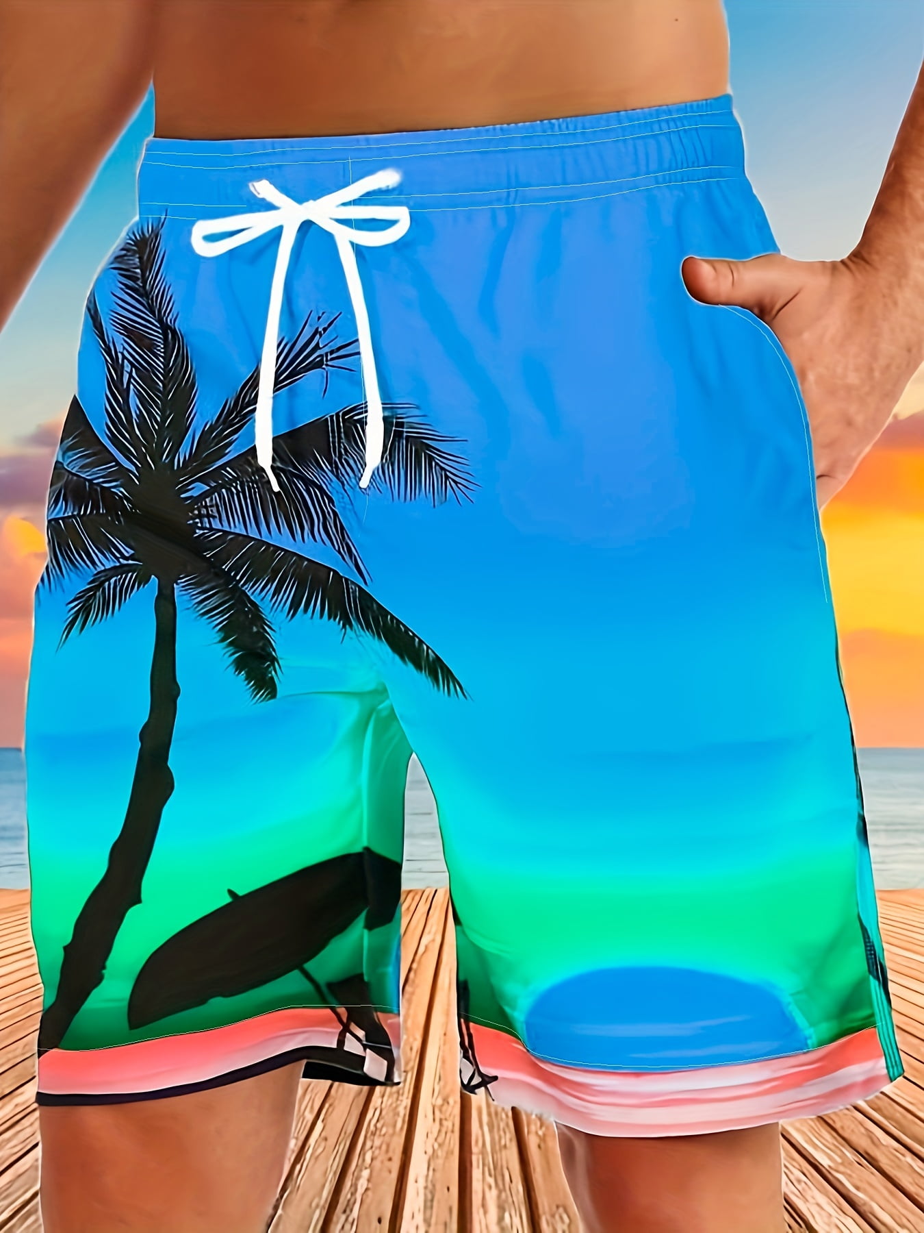 Men's Quick-Dry Gradient Palm Tree Swim Trunks - Comfortable ...