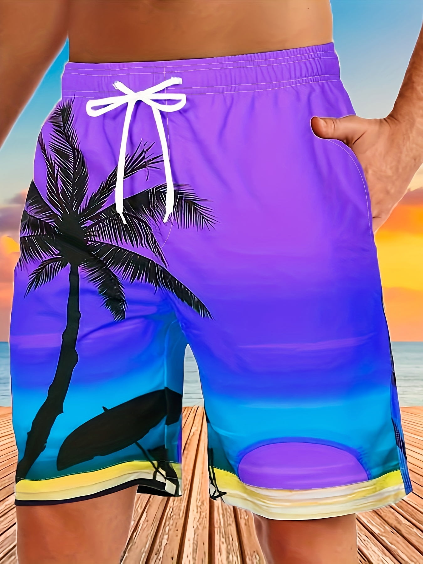 Men's Quick-Dry Gradient Palm Tree Swim Trunks - Comfortable ...