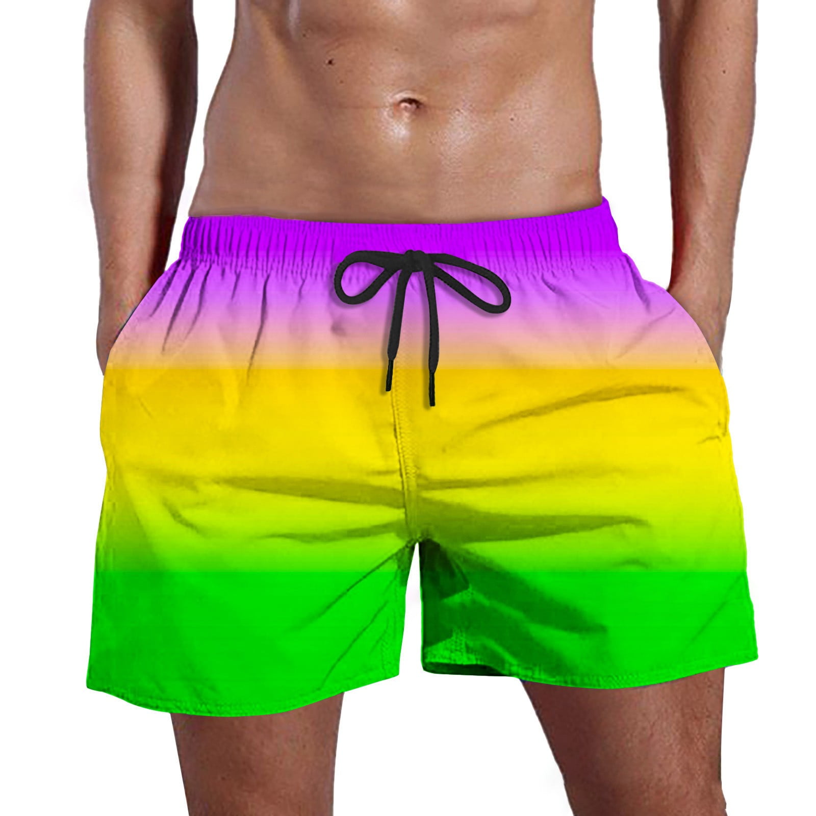 Mens Quick Dry Swim Trunks Gradient Swimsuits Mesh Liner Beach Bathing