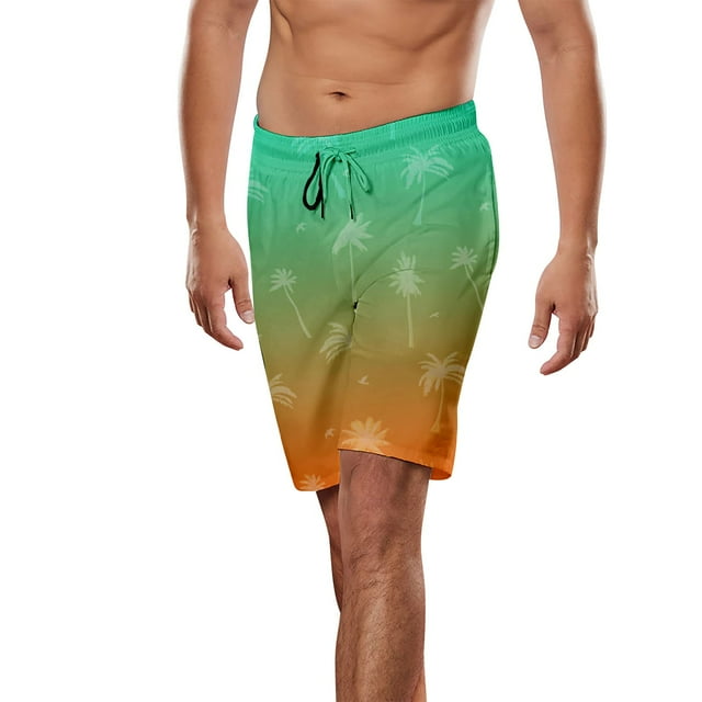 Mens Quick Dry Swim Trunks Gradient Swimsuits Mesh Liner Beach Bathing