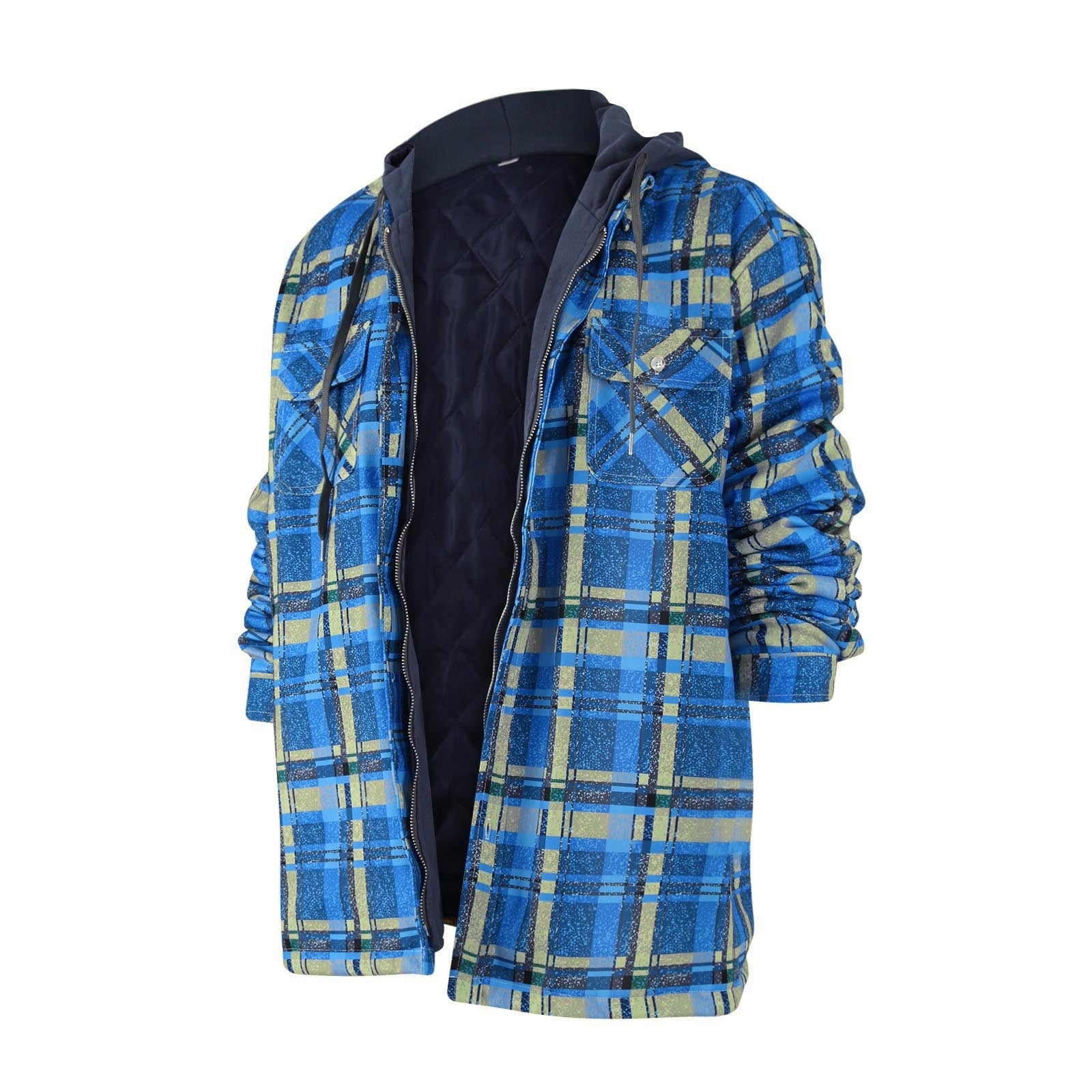 Men's Quilted Lined Flannel Jackets Thicken Hooded Plaid Shirt Jacket ...