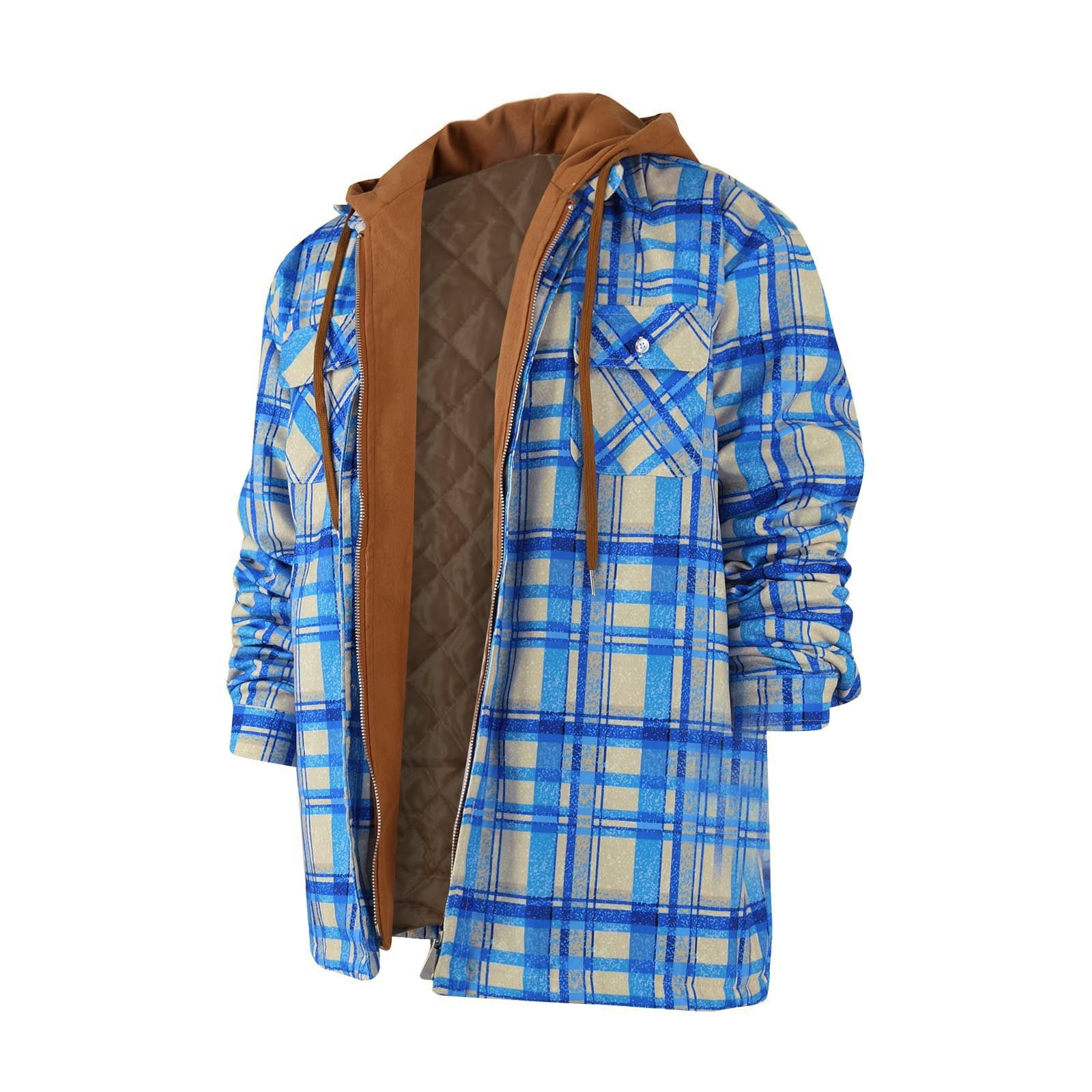 Men's Quilted Lined Flannel Jackets Thicken Hooded Plaid Shirt Jacket ...
