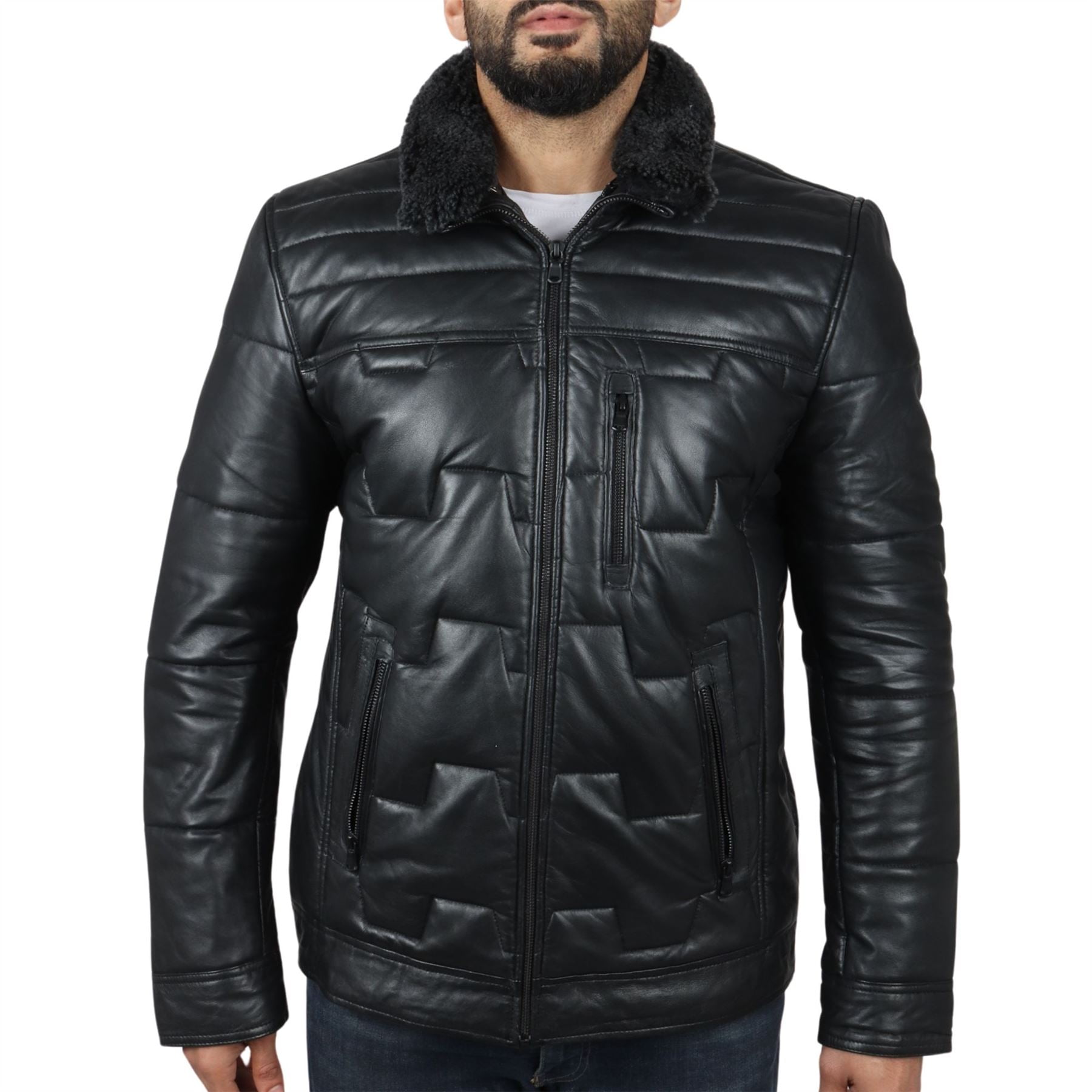 Men's Quilted Padded Real Leather Safari Coat - Walmart.com