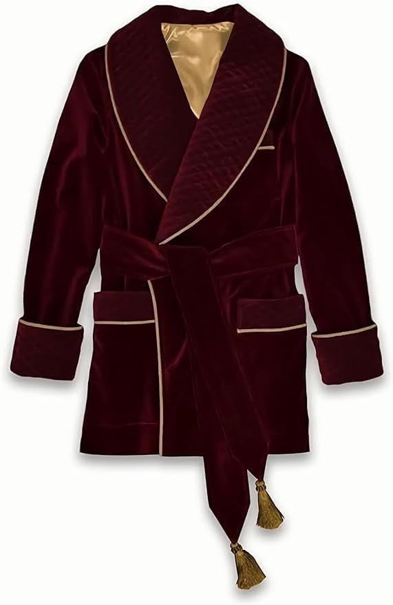 Men's Quilted Smoking Jackets Black Velvet Smoking Robes Coat Jackets ...