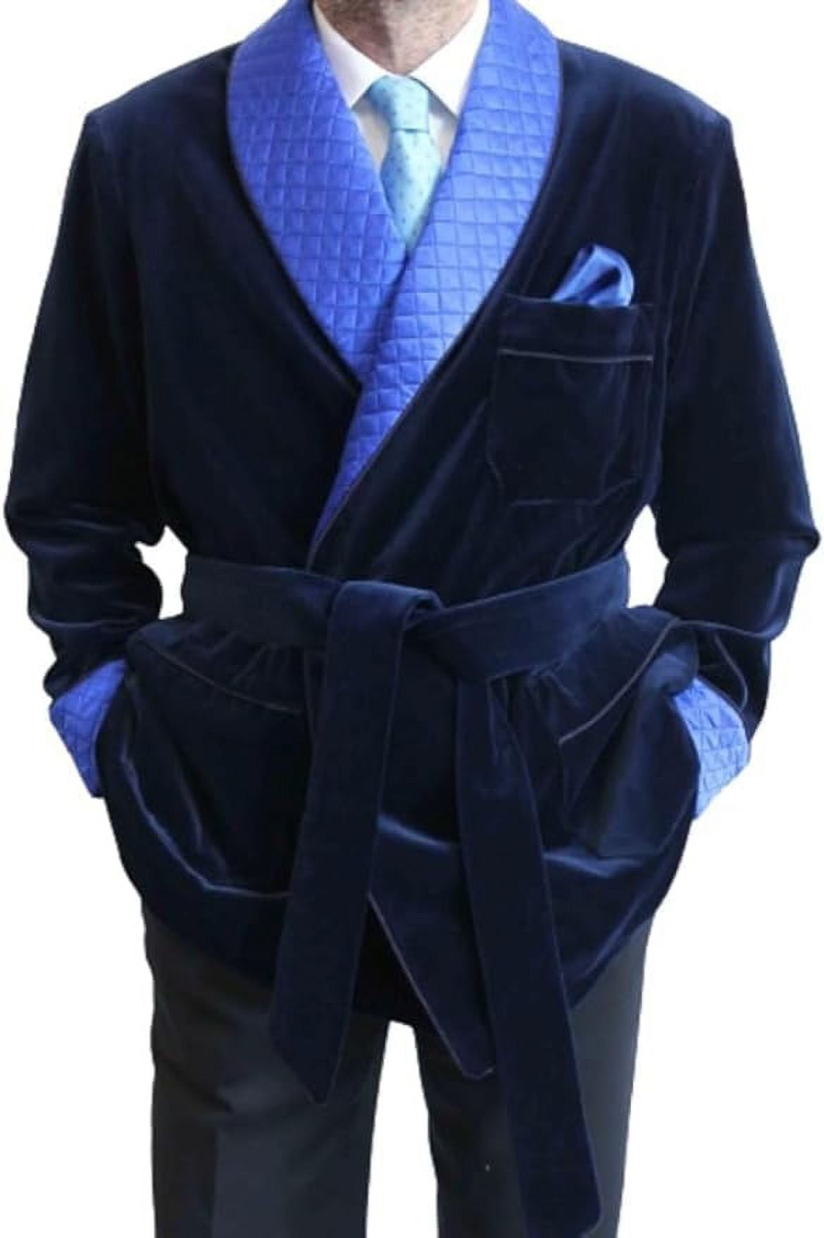 Men's Quilted Smoking Robes Jackets Navy Blue Velvet Smoking Jacket ...