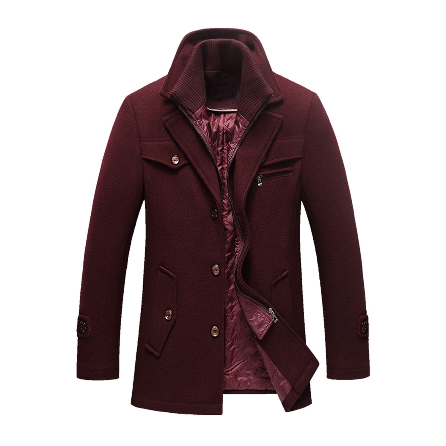 Men's Quilted Wool Coat Slim Fit Single Breasted Thick Walker Coat with ...