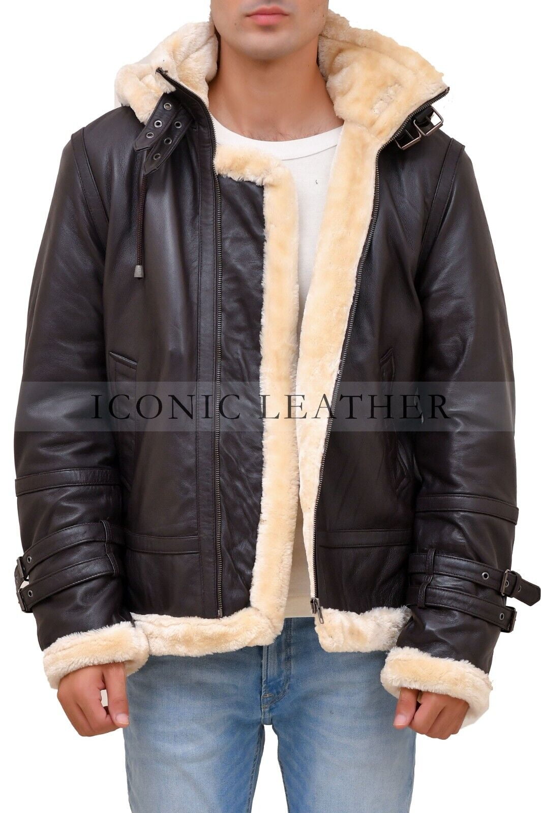 Men's RAF B3 Bomber Flight Aviator GENUINE Leather Jacket with hood ...