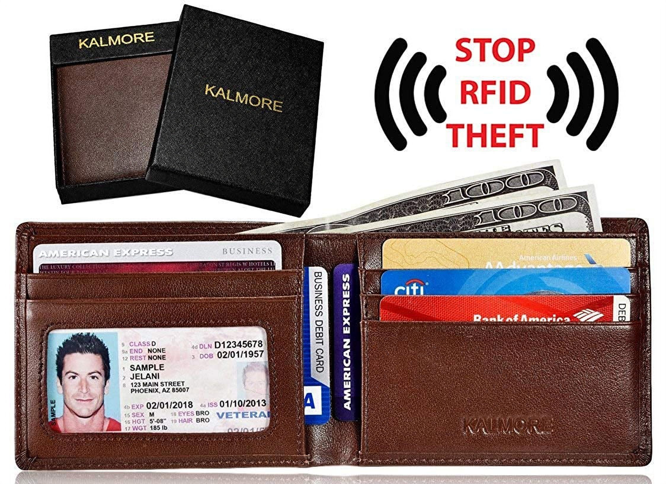 KALMORE RFID Blocking Mens Modern Bifold Wallet, Full-grain Leather ...