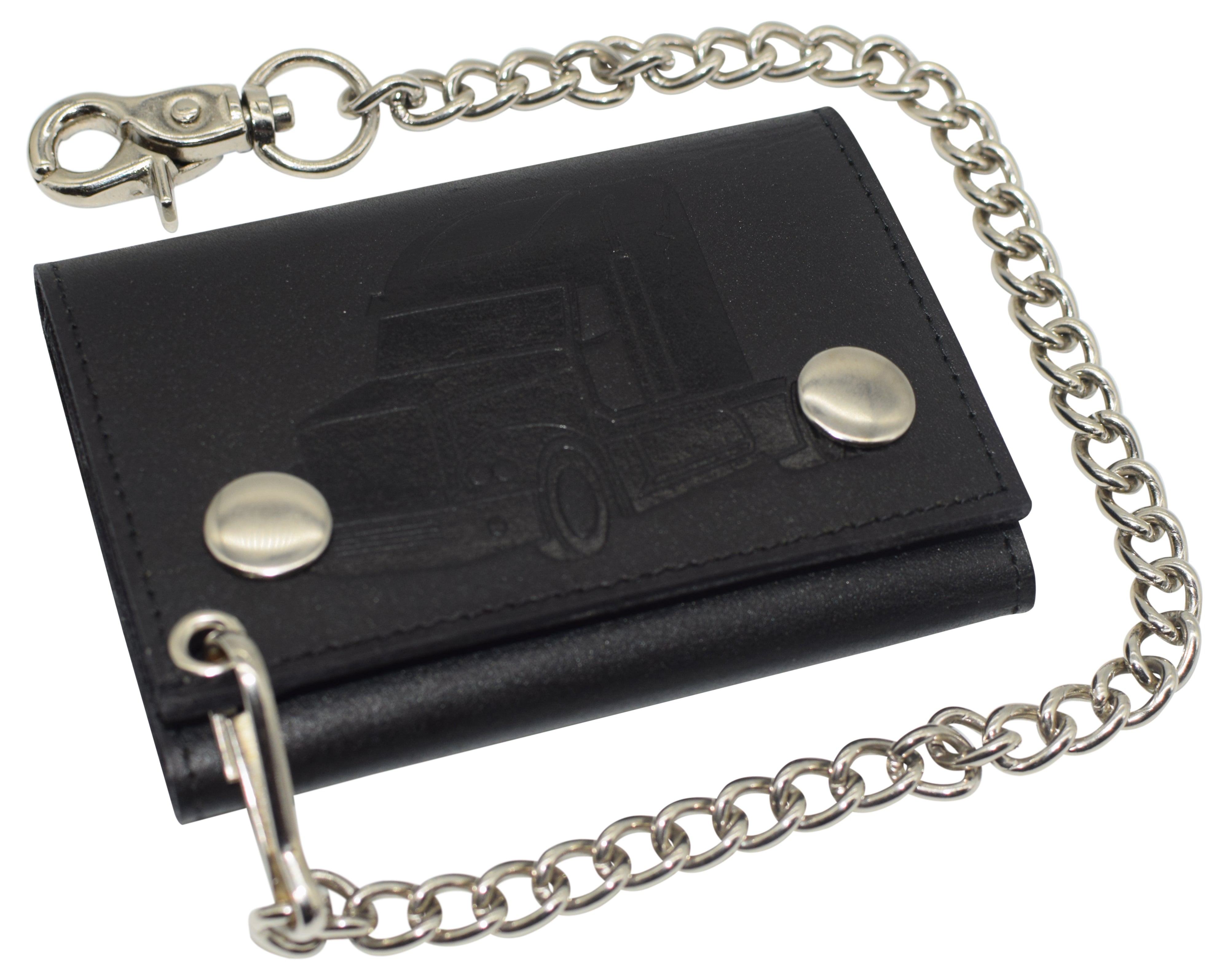 Men's RFID Blocking Trifold Biker Genuine Leather Steel Chain Truck ...