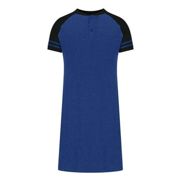 Unique Bargains Men's Nightshirt Cotton Sleep Shirt Side Split Long ...