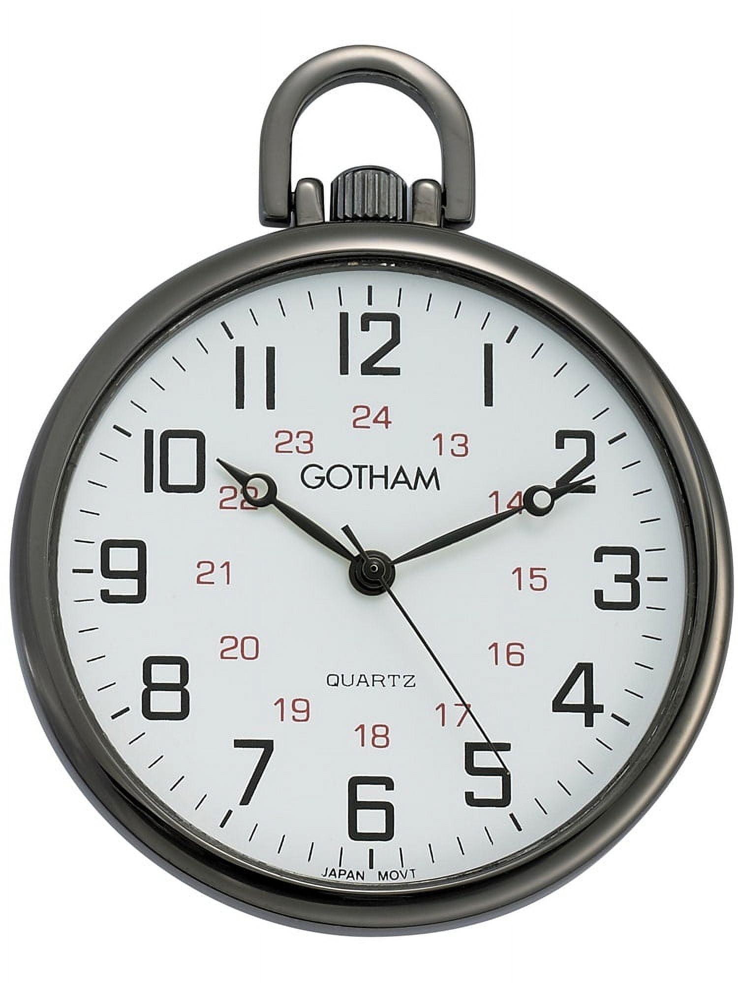 Gotham Men's Antique Railroad Open Face Gun Metal Quartz Pocket Watch ...