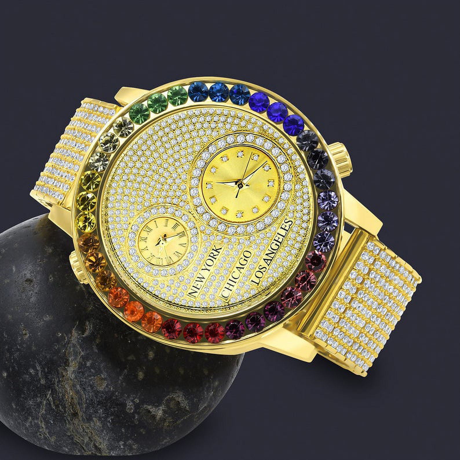 Men's Rainbow Multi Tone Chronograph Real Diamond Dial Men's 18K Gold ...