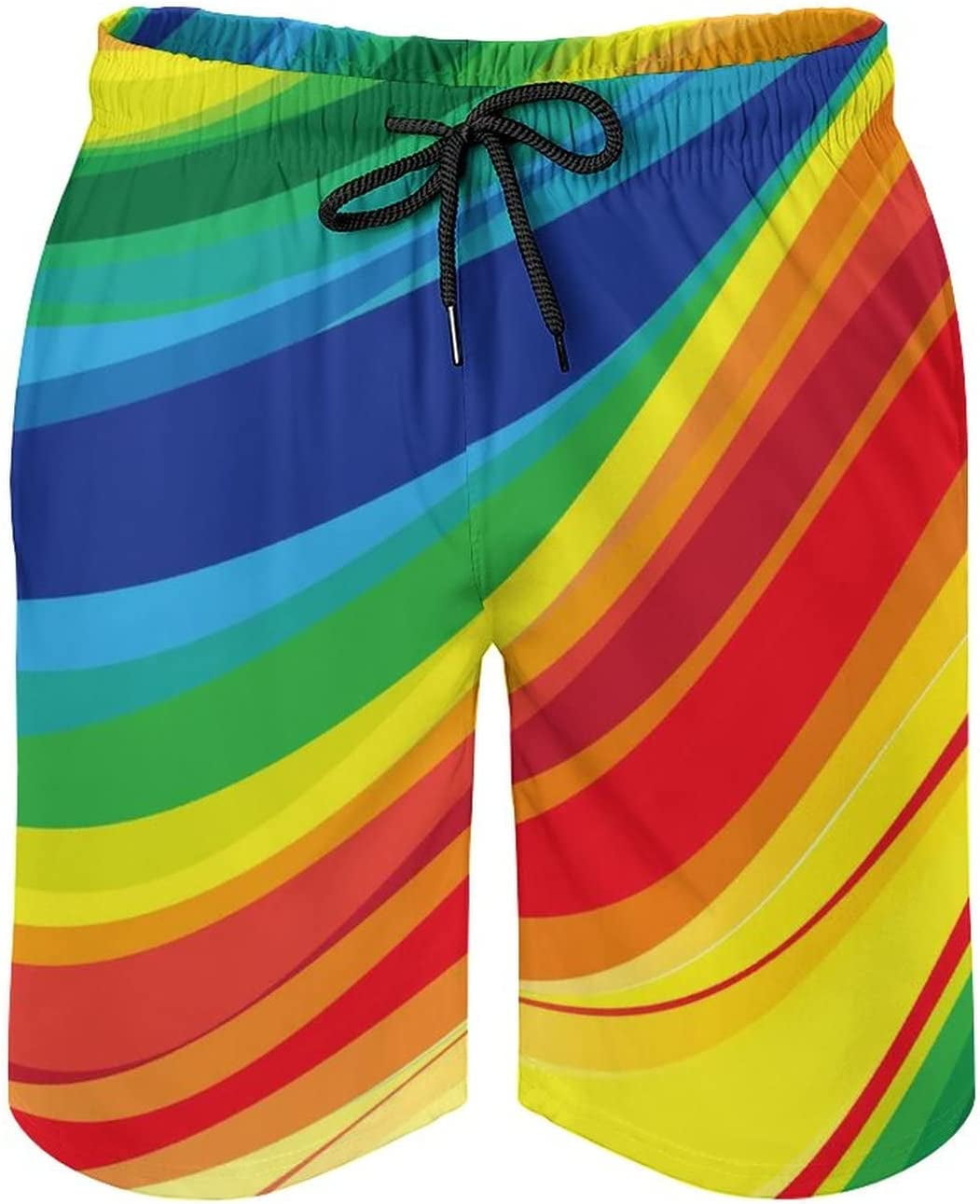 Men's Rainbow Wave Background Swim Trunks Quick Dry Beach Pants Board ...