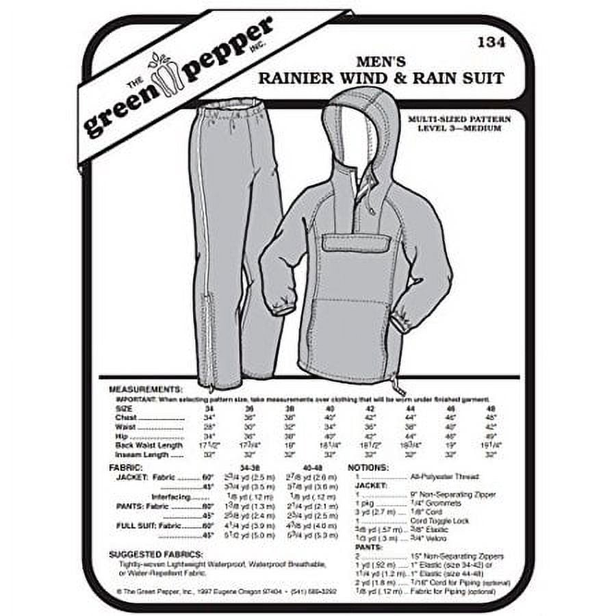 Men's Rainer Wind & Rain Suit Coat Jacket Pants #134 Sewing Pattern ...