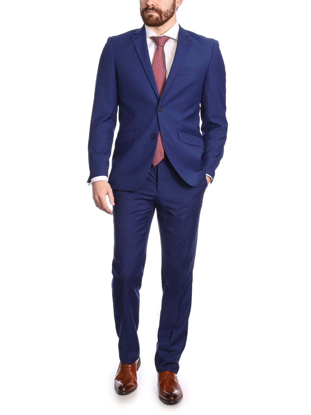 Men's Raphael Slim Fit Solid French Medium Blue Two Button 2 Piece ...