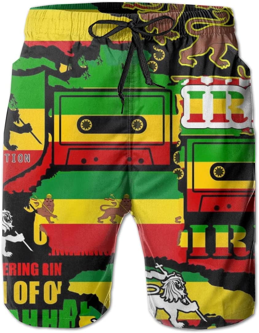 Men's Rastafarian-Reggae-Rasta-Style-Camo-Camouflage Beach Shorts Swim ...