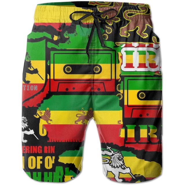 Men's Rastafarian-Reggae-Rasta-Style-Camo-Camouflage Beach Shorts Swim ...