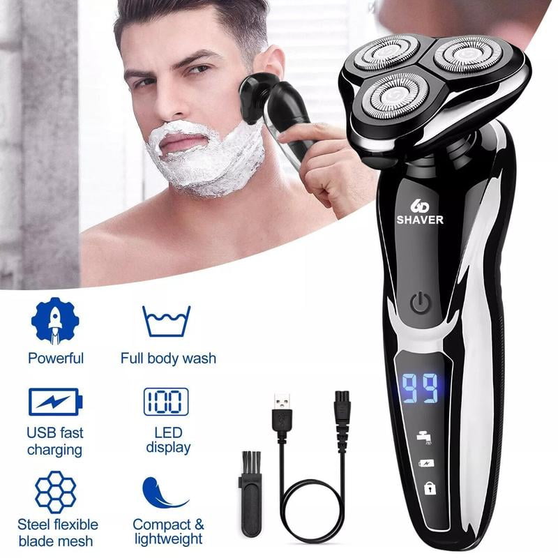 Men's Razor Rotary Waterproof Electric Shaver Pop-Up Trimmer Wet Dry ...