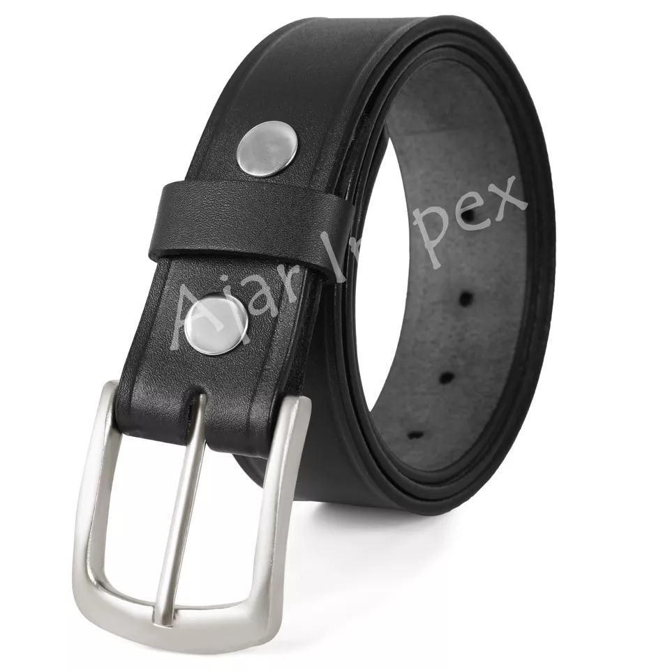 Men's Real Genuine Leather Belt Black 1.5" Wide 100% One Piece Buffalo ...