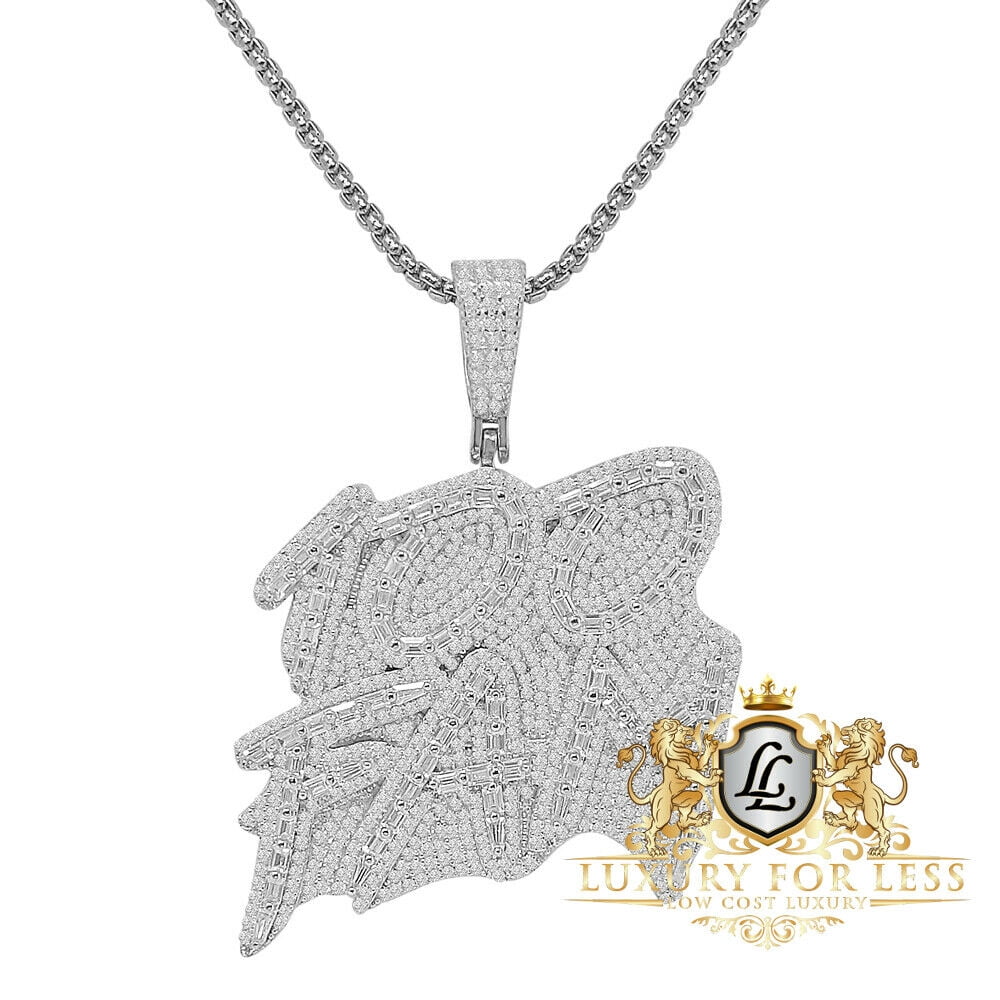 Men's Real Silver 100 FAM Simulated Diamond 14K White Gold Over Charm ...