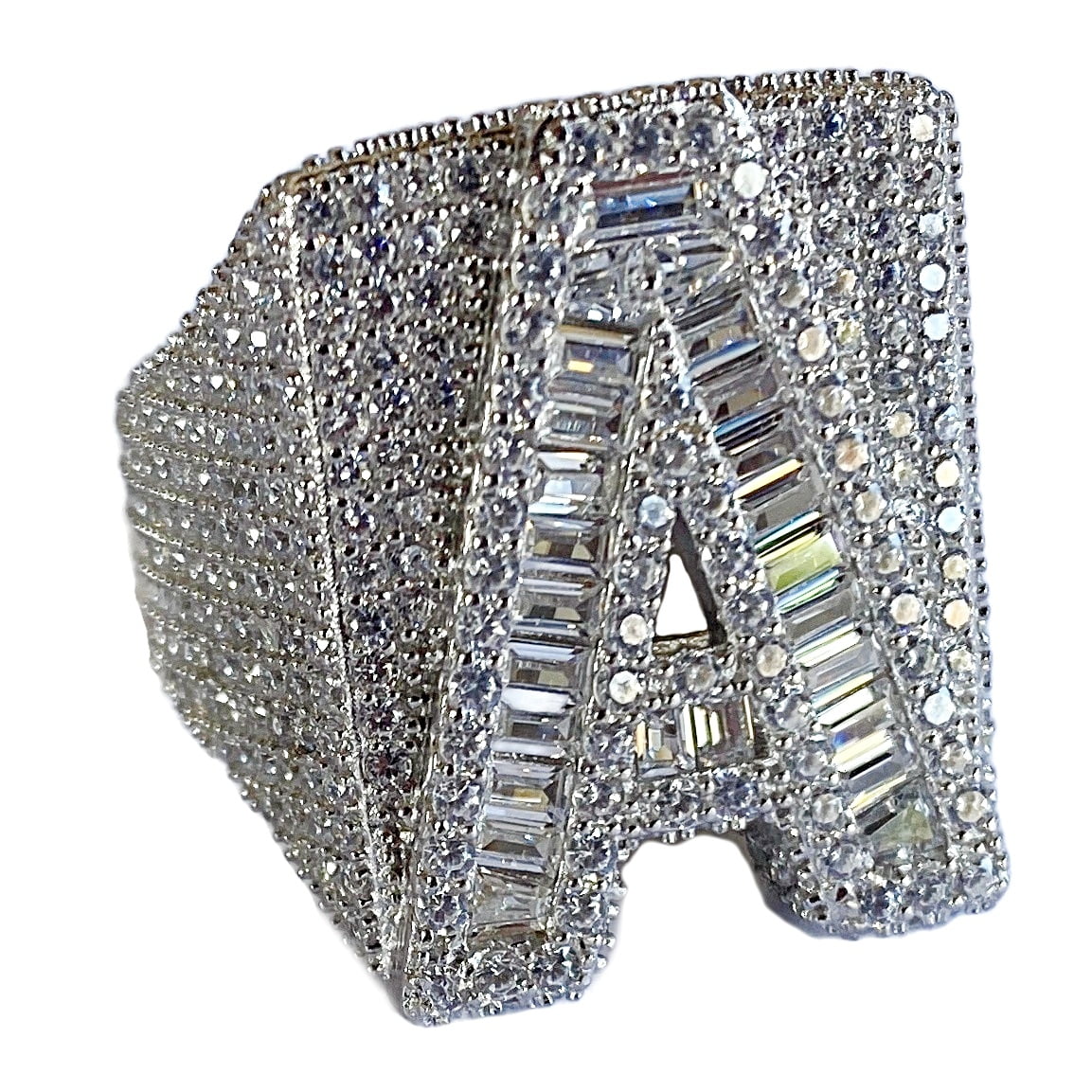 Men's Real Solid 925 Sterling Silver Initial Letter A Iced Baguette ...