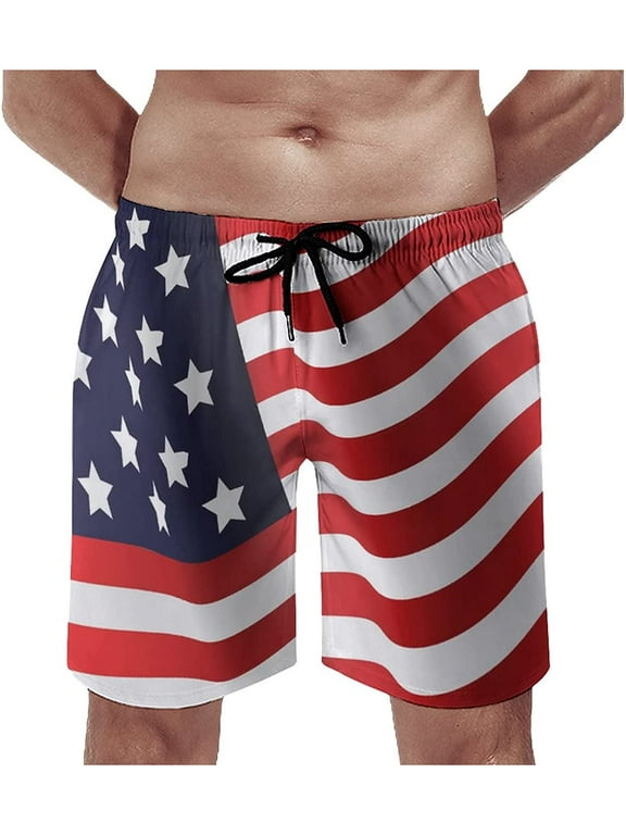 Cauagu Red White Blue Fireworks 1 Print Men's Swim Trunks,Hawaiian ...