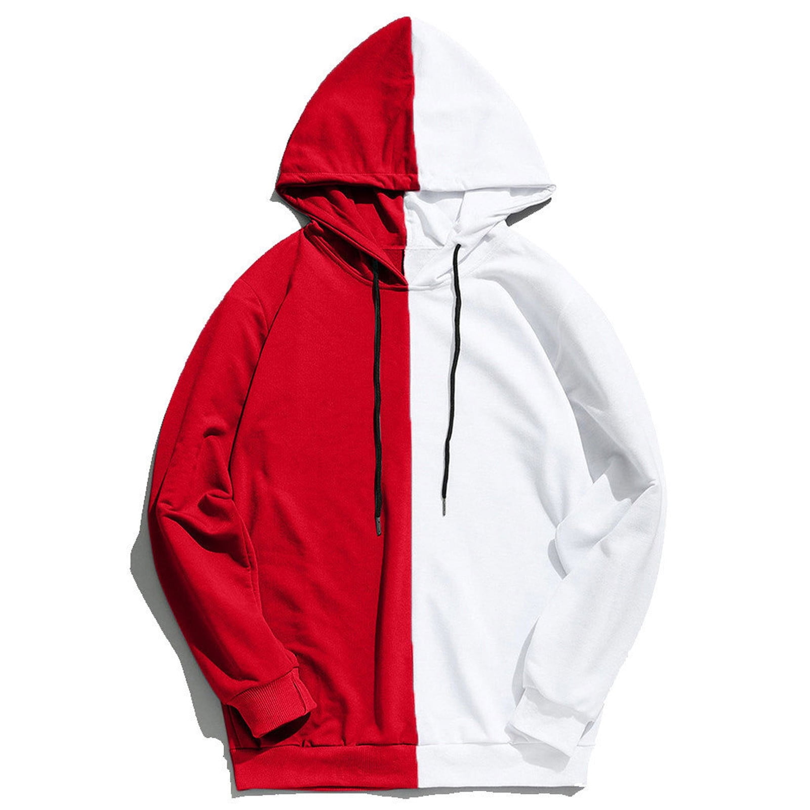 Men's Red and White Stitching Hoodie Long Sleeve Pullover Men's Red and White Stitching Hoodie Long Sleeve Pullover