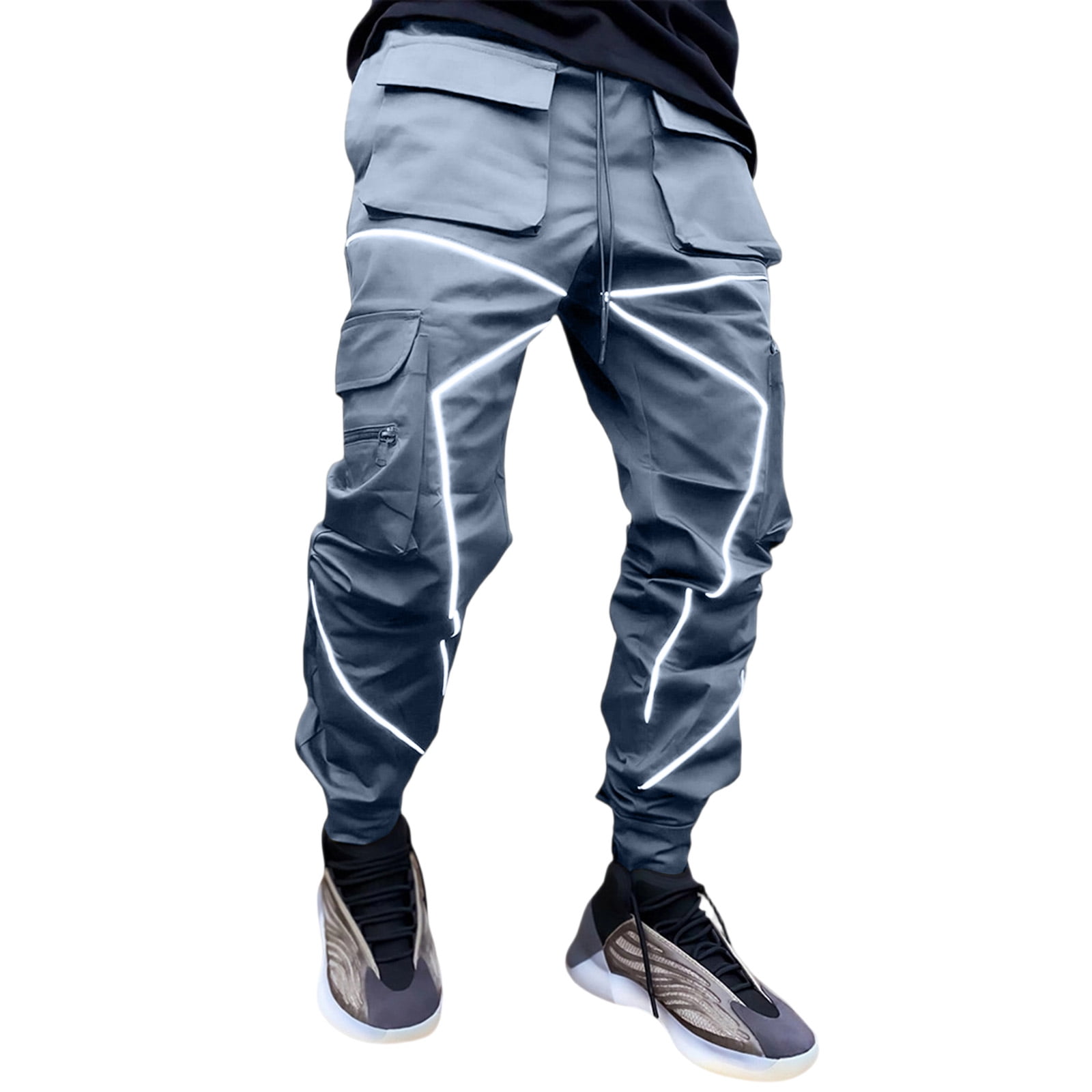 Men's Reflective Cargo Pants - Drawstring Waist for Nighttime Outings ...