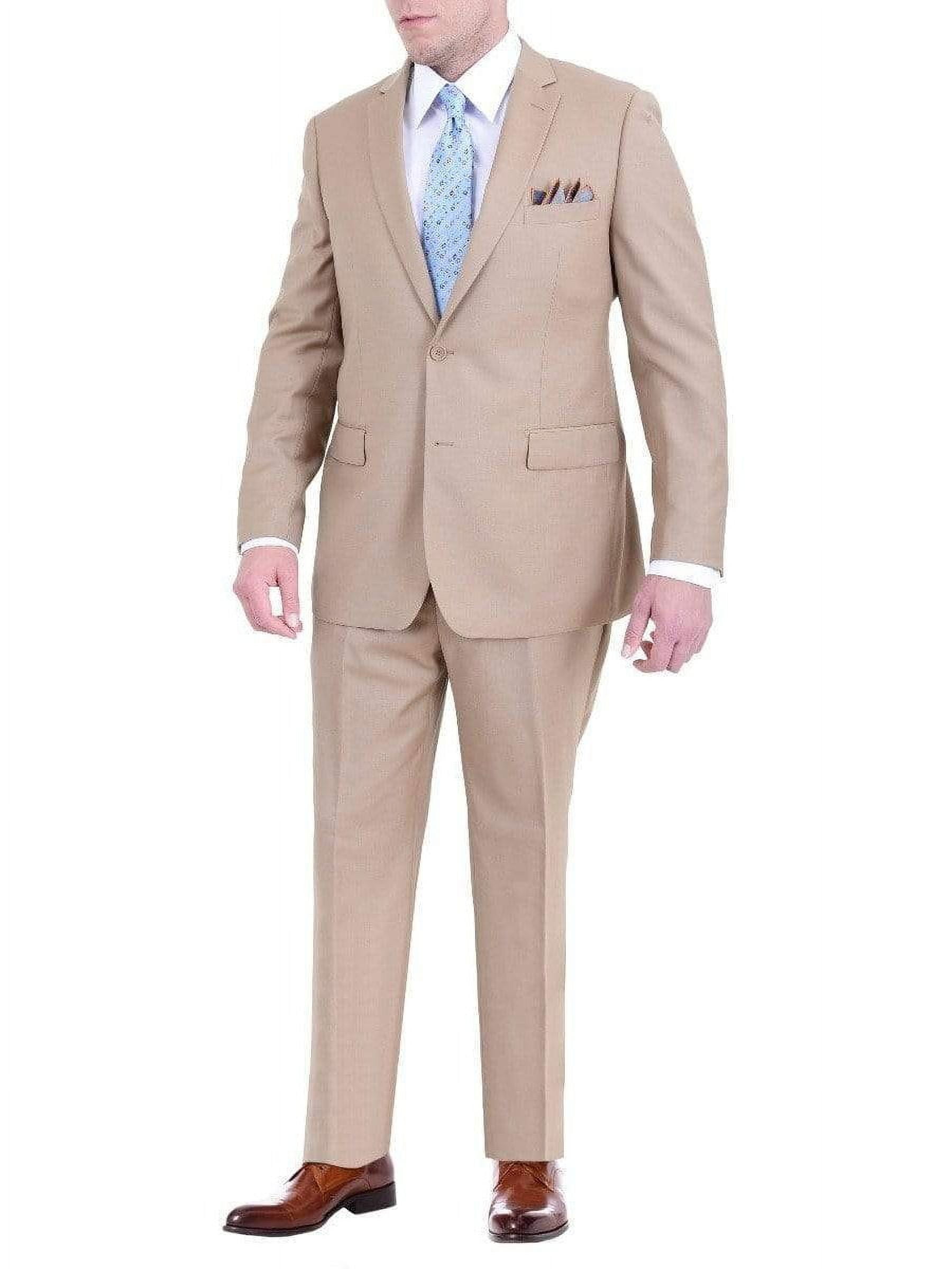 Men's Regular Fit Tan Light Brown Two Button 2 Piece 100% Wool Suit ...