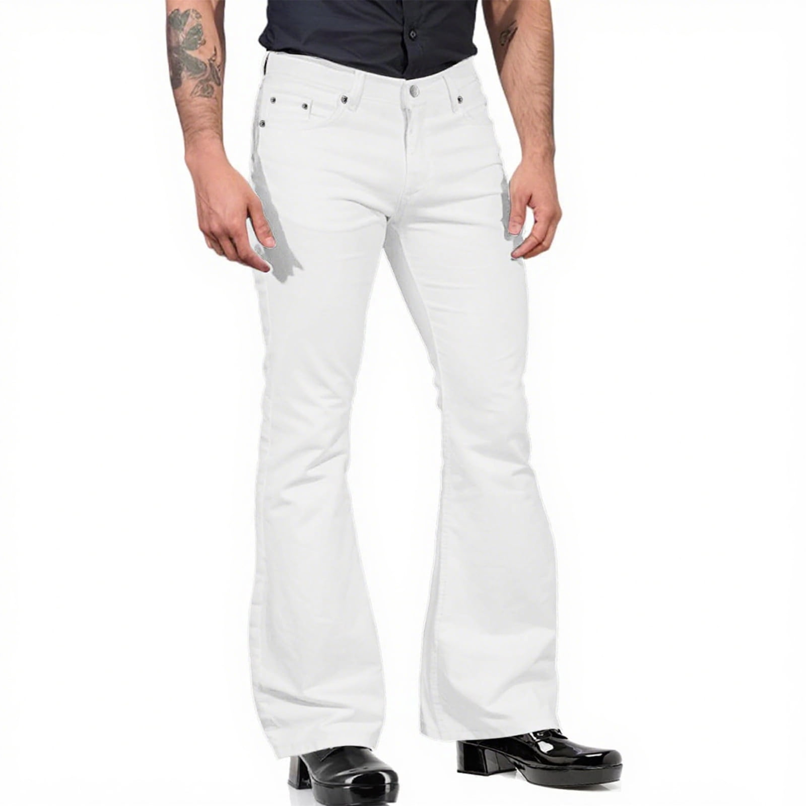 Men's Relaxed Vintage 70s Bell Bottom Stretch Fit Classic Flared Jeans ...