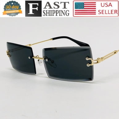 Men's Retro 90'S Style Gold Frame Rectangle Black Hip Hop Square ...