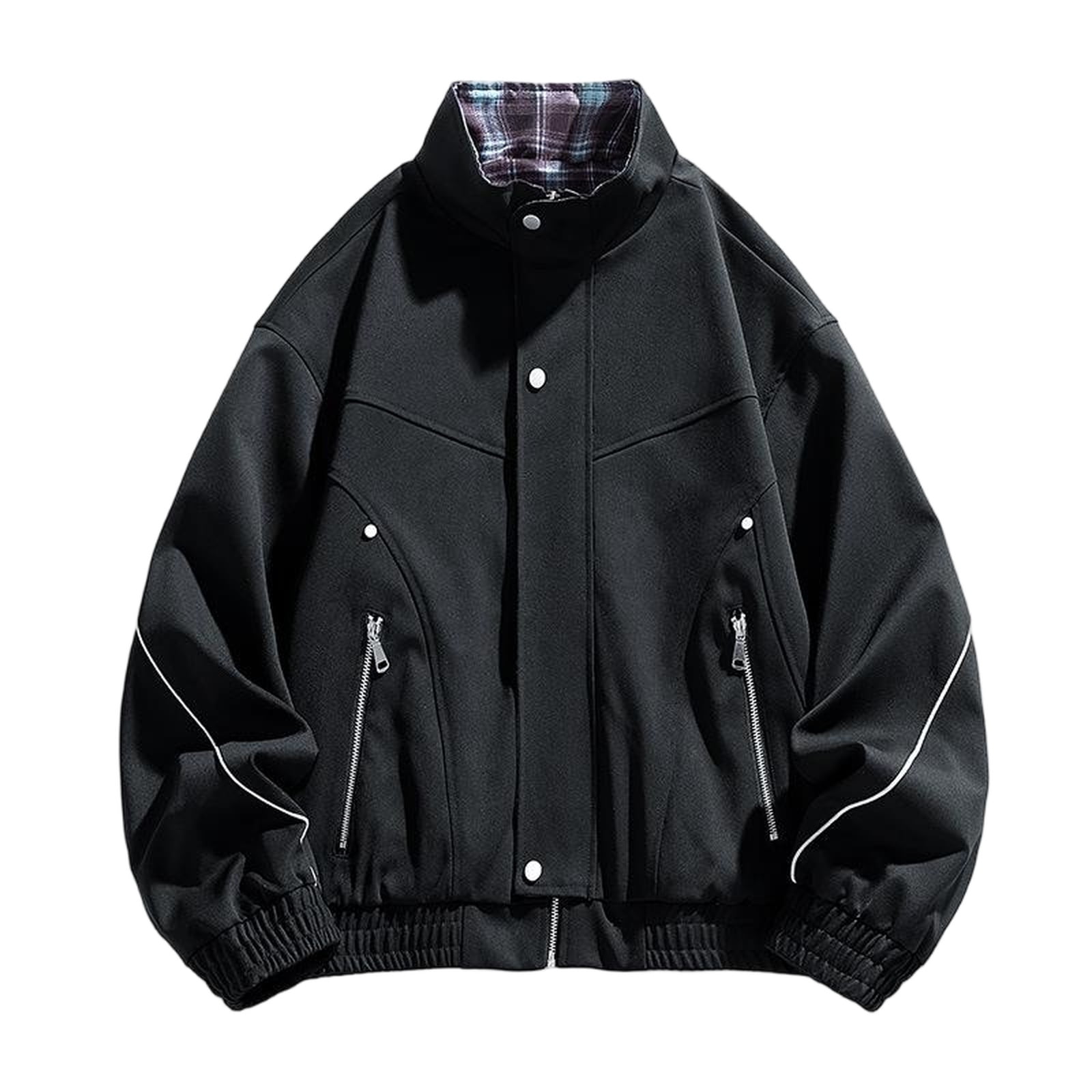 Men's Retro American Long-Sleeve Stand Collar Jacket, New Versatile ...