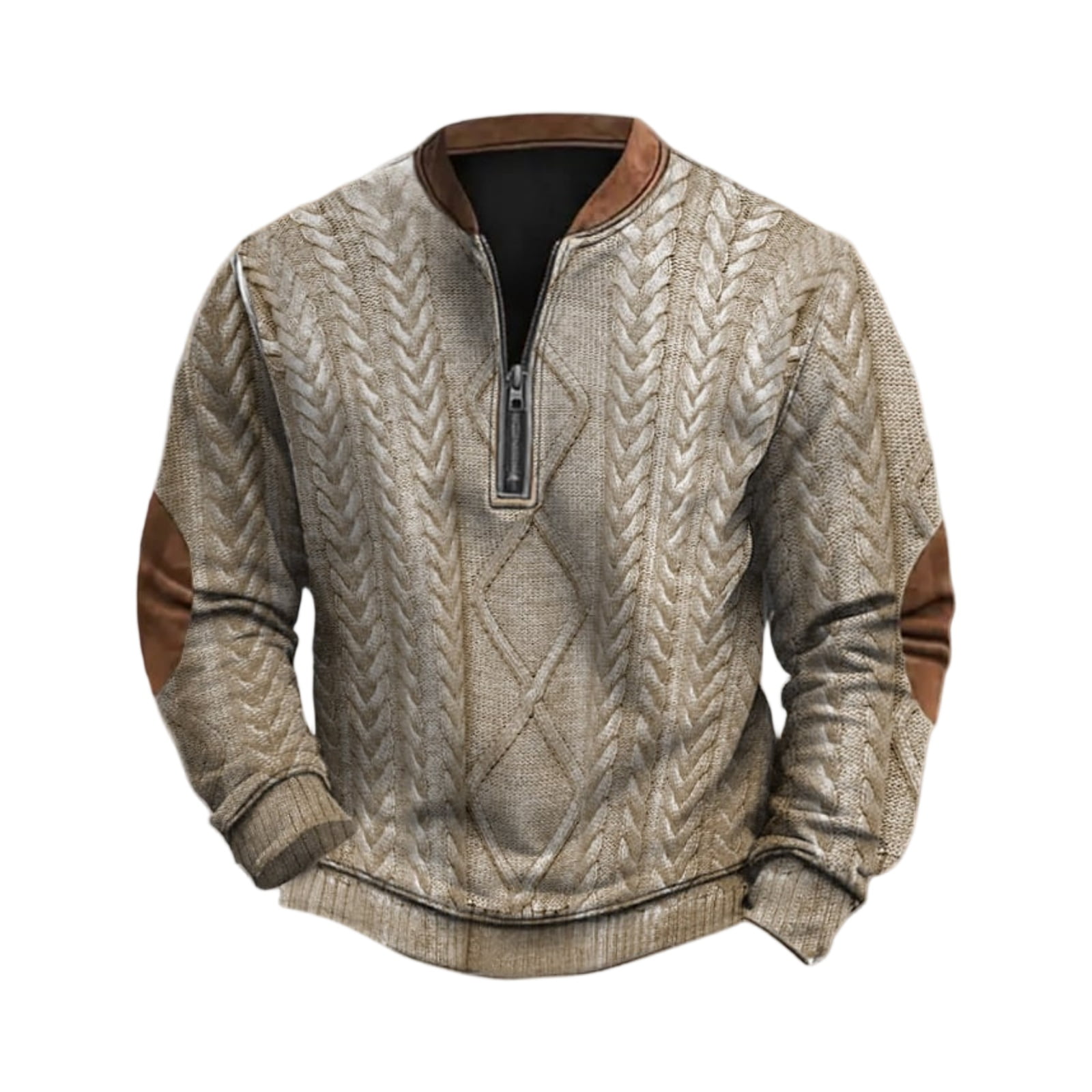 Men's Retro American Print Crew Neck Half-Zip Hoodie - Casual Trendy ...