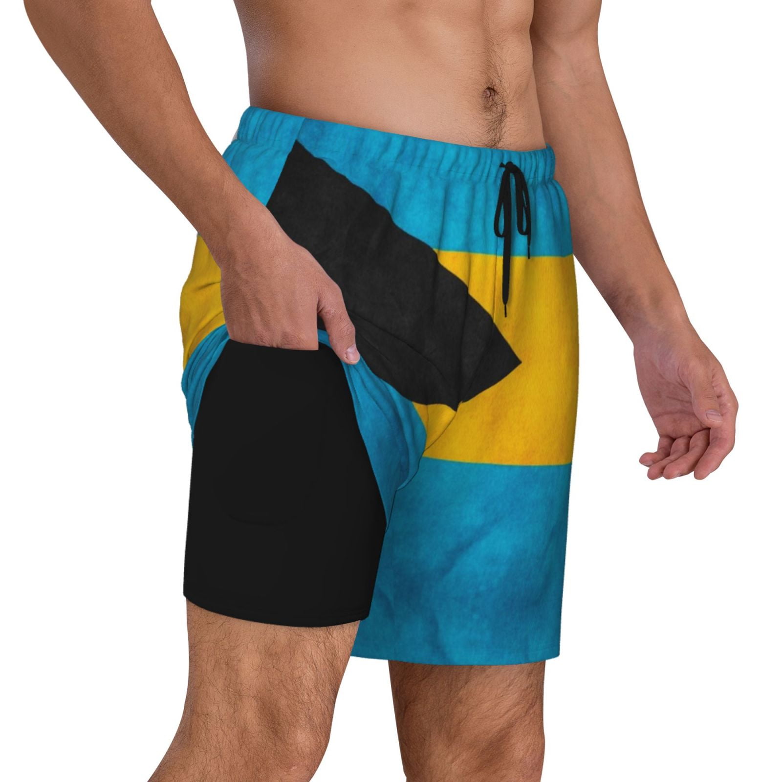 Men's Retro Bahamian Flag Swim Trunks with Compression Liner Bathing ...