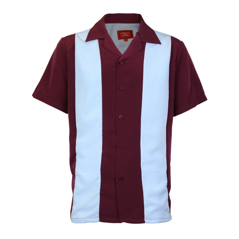 Men s Retro Charlie Sheen Two Tone Guayabera Bowling Shirt