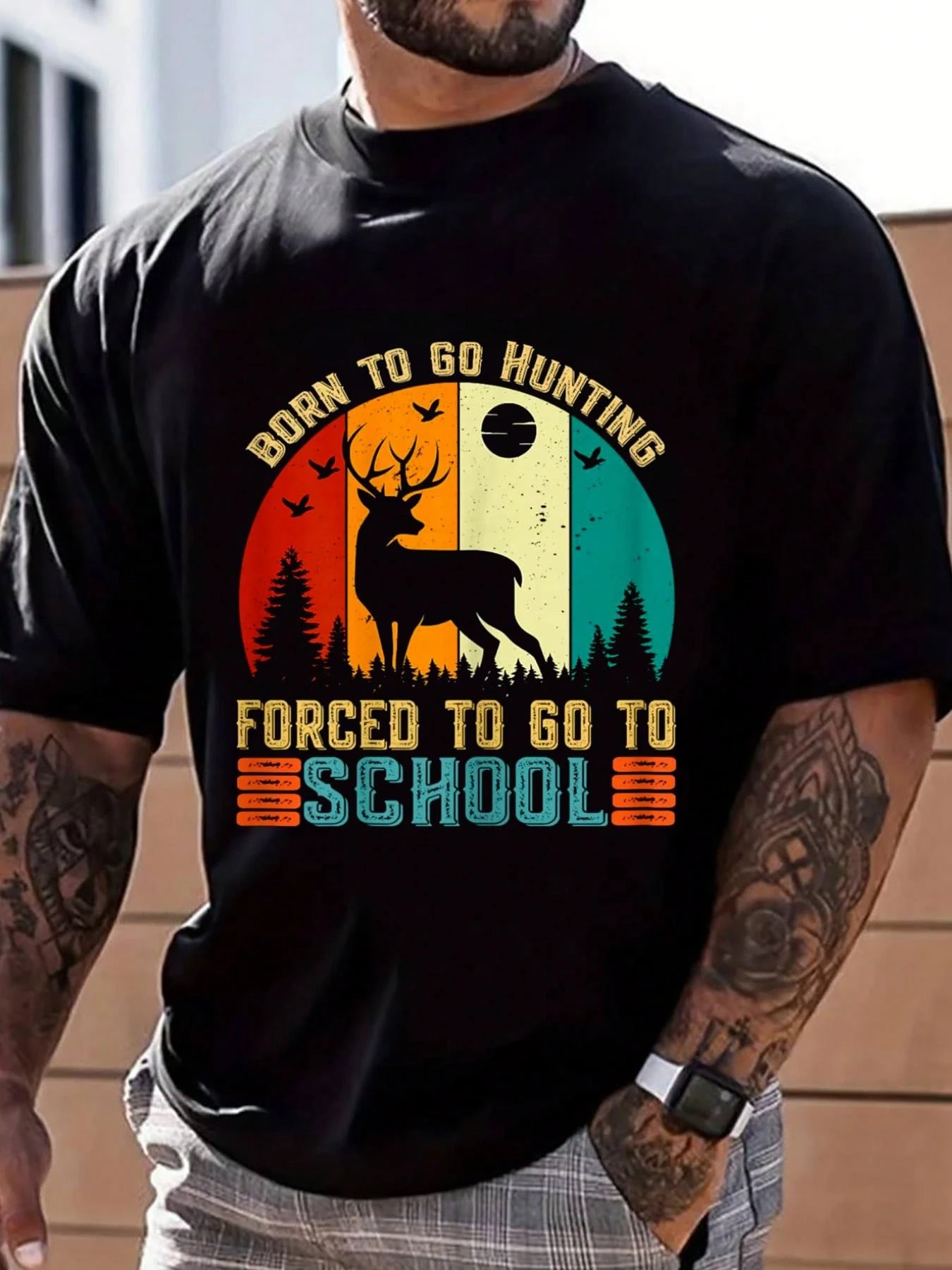 Men's Retro Hunting Graphic T-Shirt - Born to Go Hunting Forced to Go ...