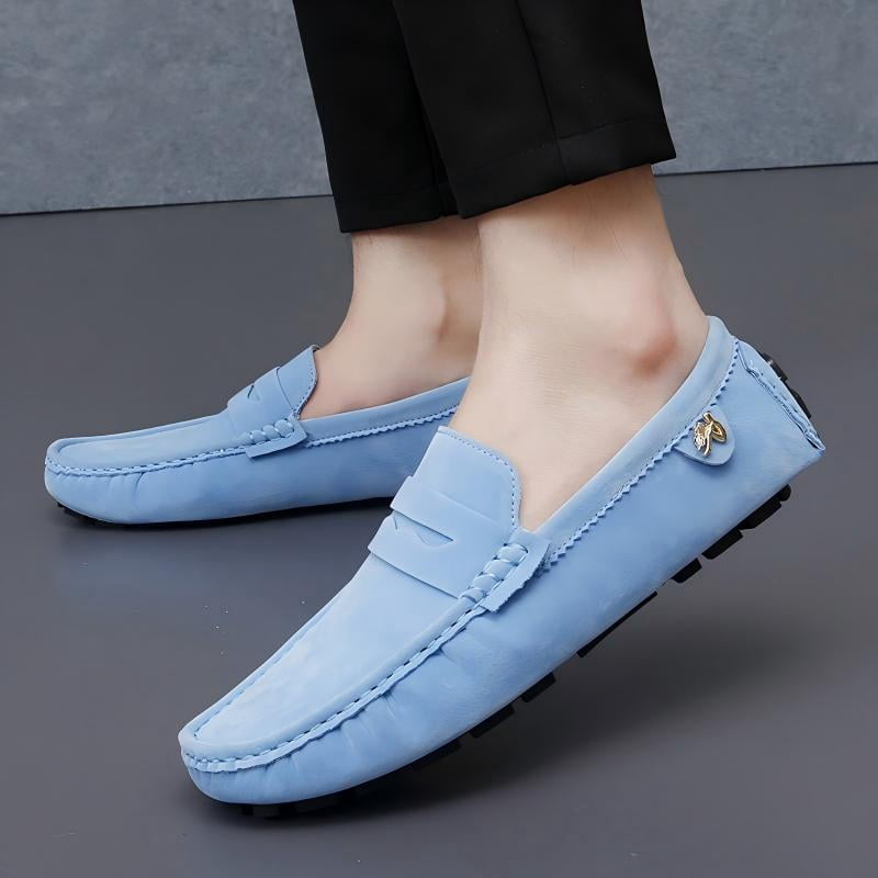 Men’s Retro Italian Loafers with Leaf Brooch, Slip-On Driving Moccasins ...