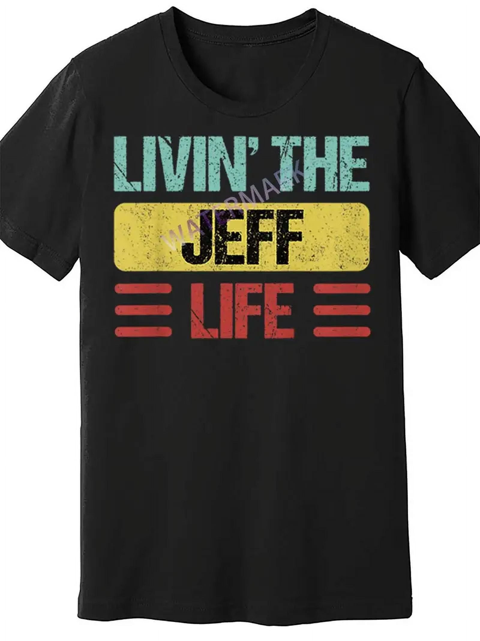 Men's Retro "Livin' in the Jeff Life" Graphic T-Shirt- Black Cotton ...