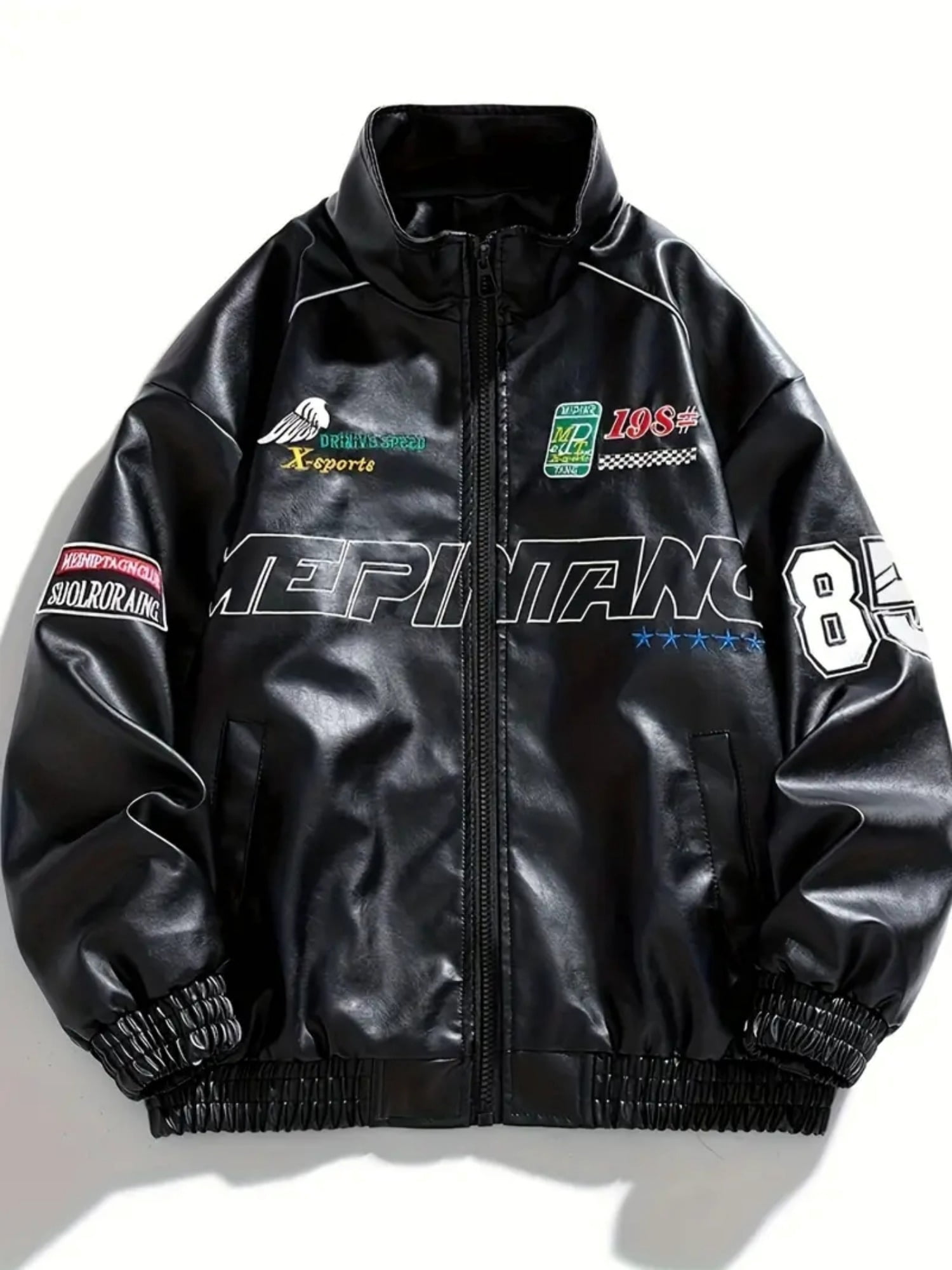Men's Retro Long Sleeve Zip Up PU Leather Jacket, Chic Punk Style Loose ...