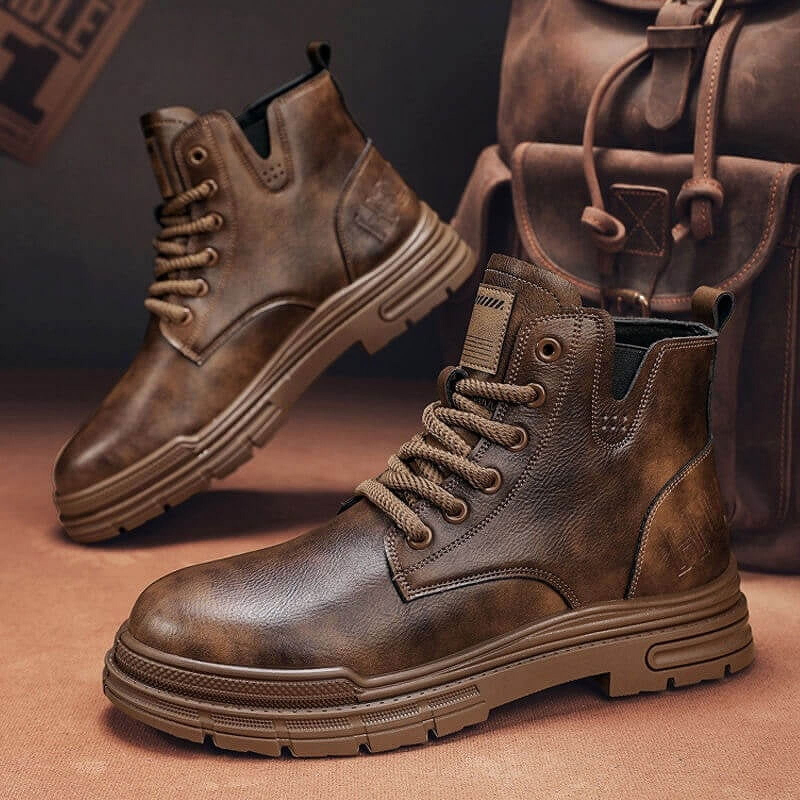 Men's Retro Motorcycle Casual Leather Work Boots - Walmart.com