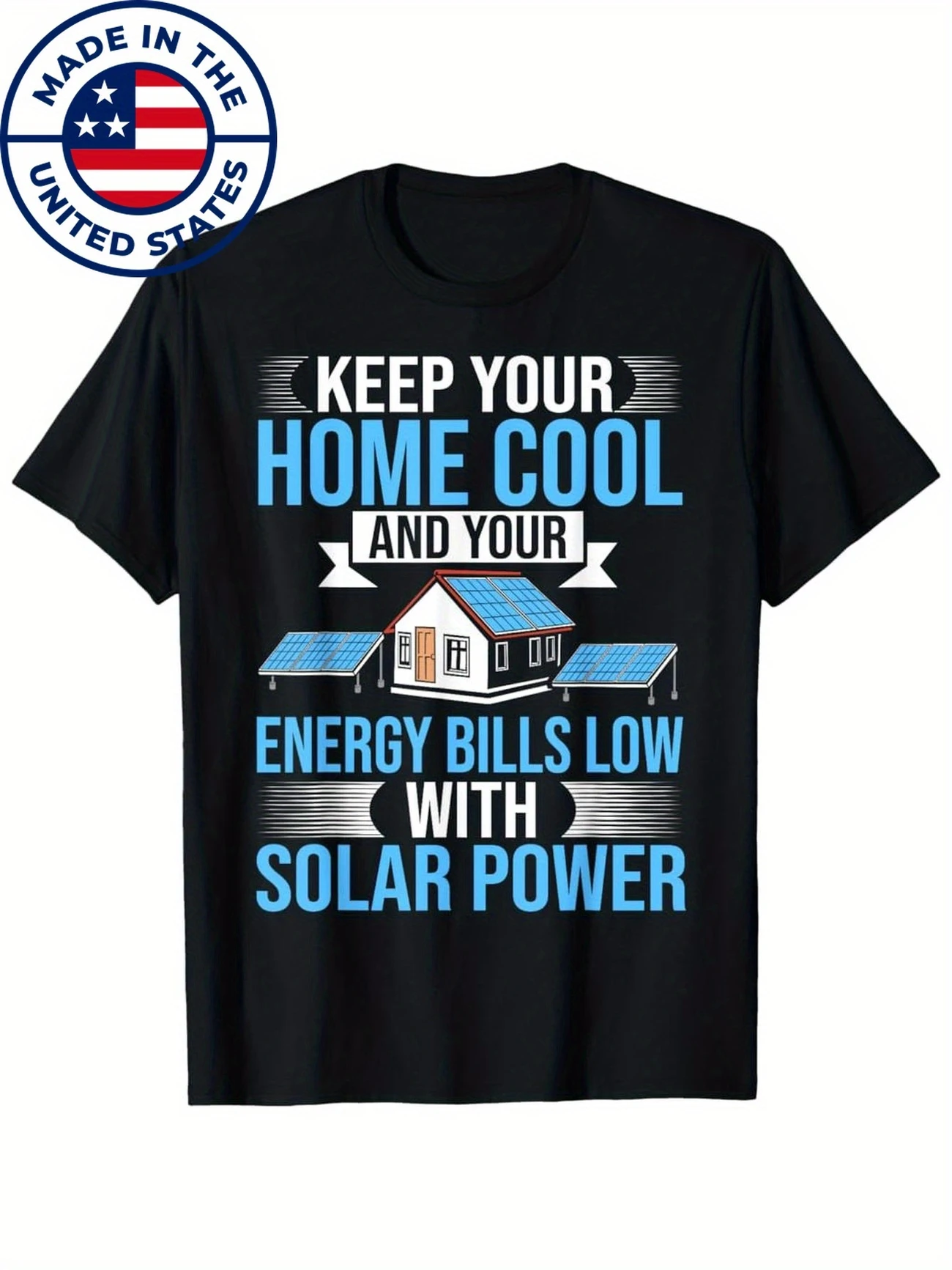 Men's Retro Solar Energy Expert Graphic T-Shirt - Black Short Sleeve ...