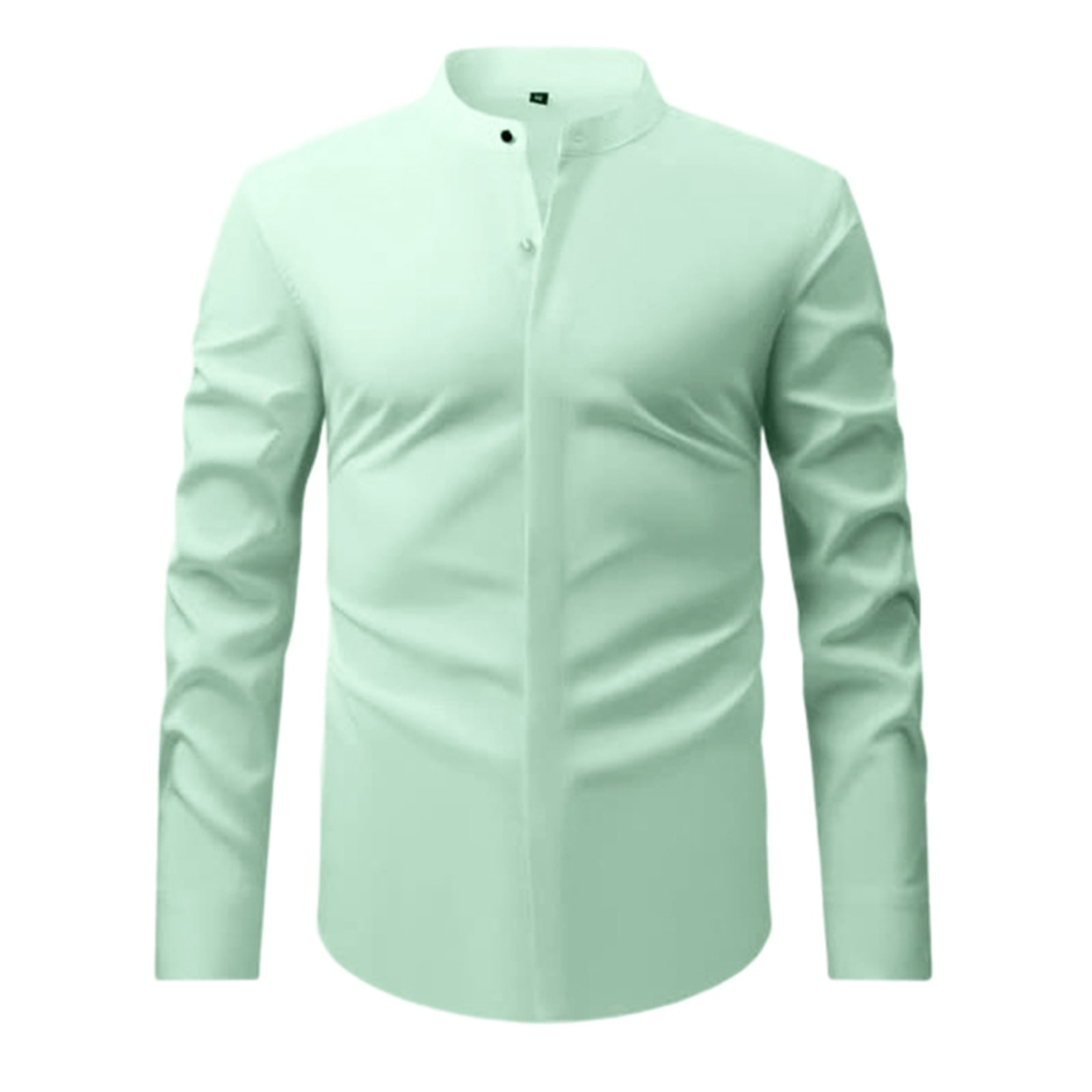 Men's Retro Stand Collar Long Sleeve Stretch Shirt Comfortable Business Casual Formal Wear ...