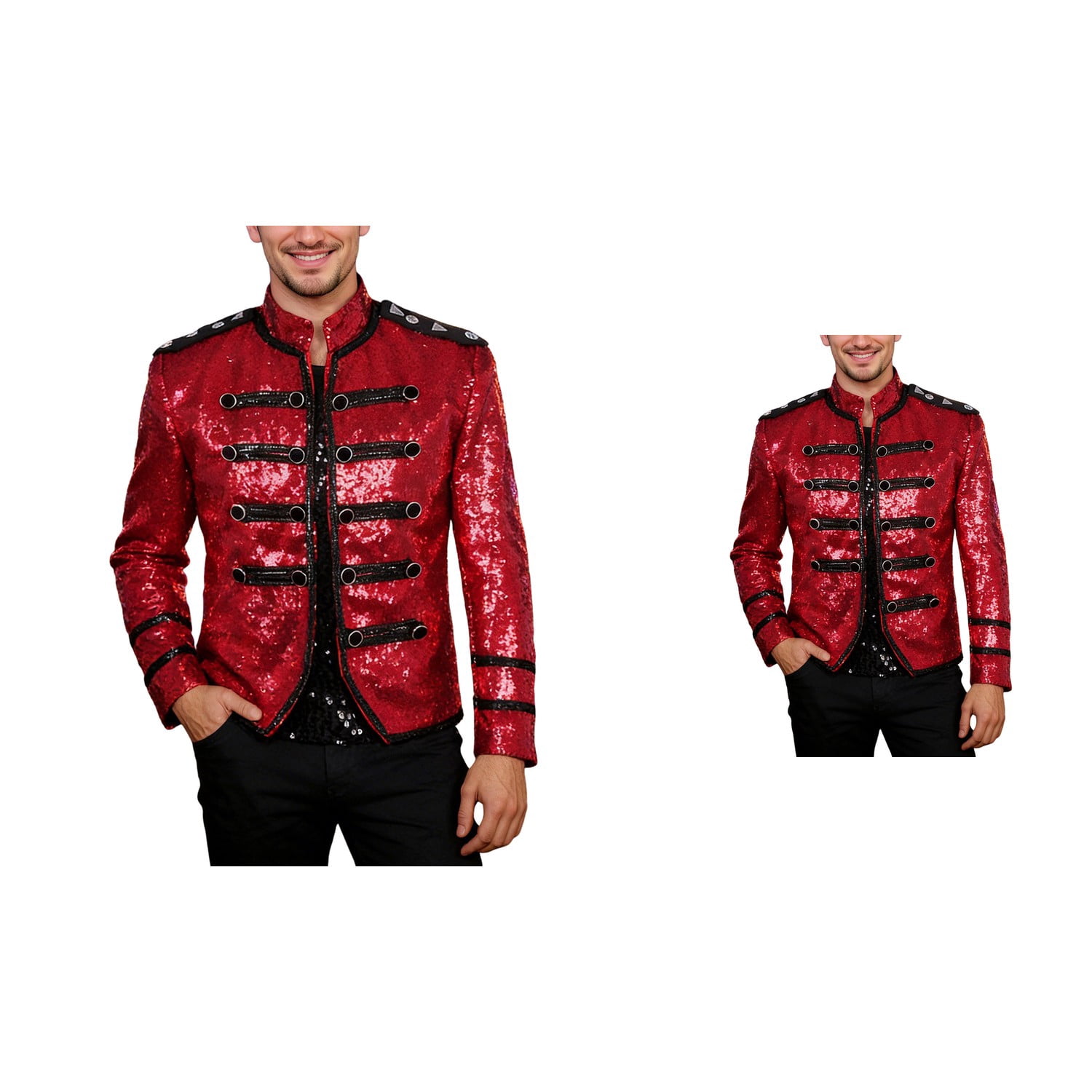 Men's Retro Style Red Sequin Steampunk Military Jacket, Double Slim Fit ...