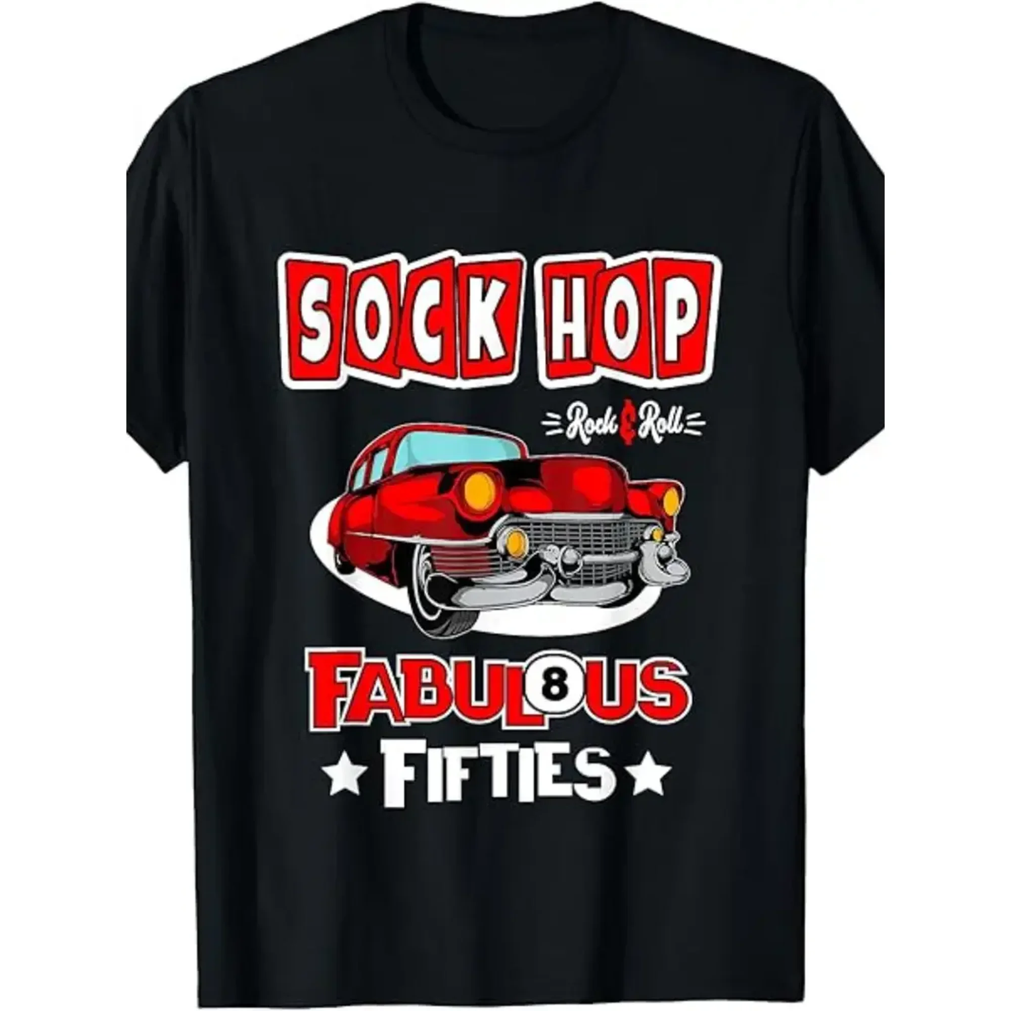 Men's Retro T-Shirt, Rockabilly 50s Sock Hop Graphic Print, Casual Knit ...