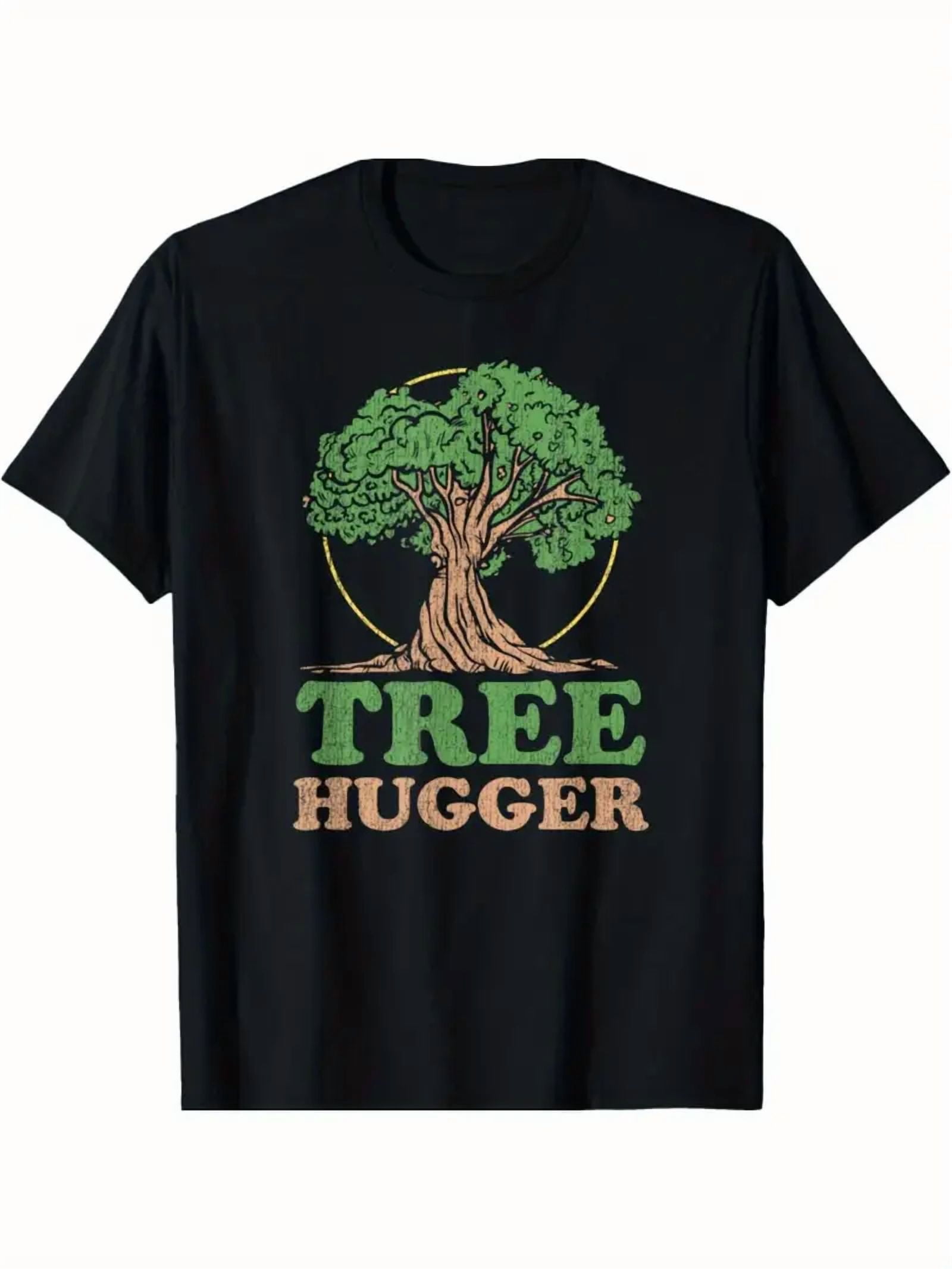 Men's Retro "Tree Hugger" Graphic T-Shirt - High-Quality Cotton, Black ...